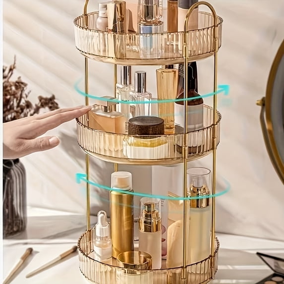360° Swivel Rotating Makeup Organizer, 3-Tier Dresser & Bathroom ...