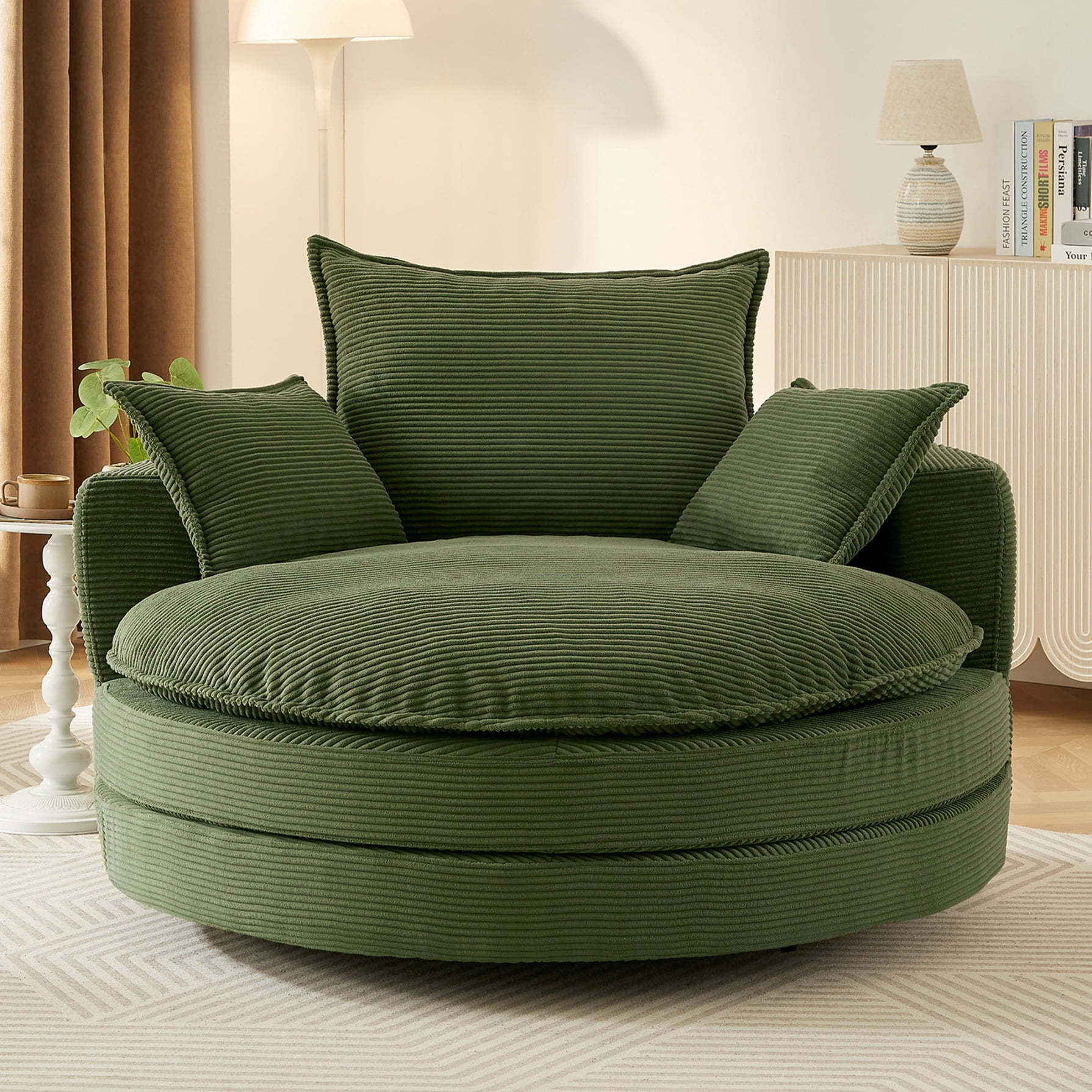 360° Swivel Round Sofa Chair with Dual-layer Cushion, 57.5" Accent ...