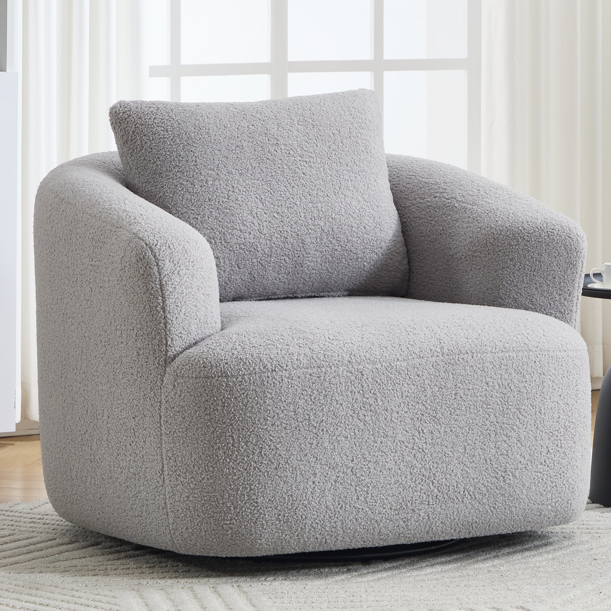 360° Swivel Round Upholstered Comfy Chair With One Soft Pillow, Light ...