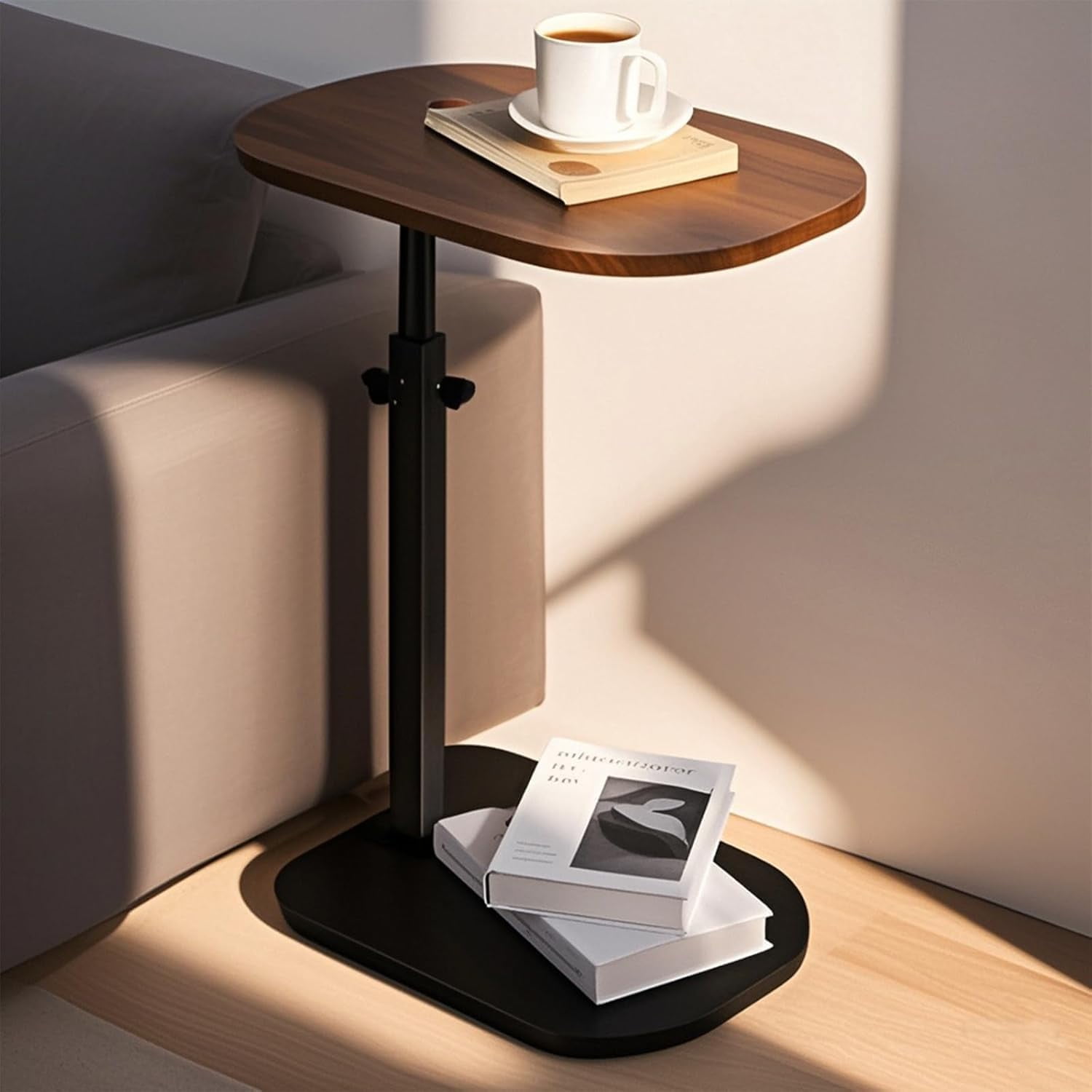 360° Swivel Top C Table for Small Place, Adjustable Height Couch Side ...