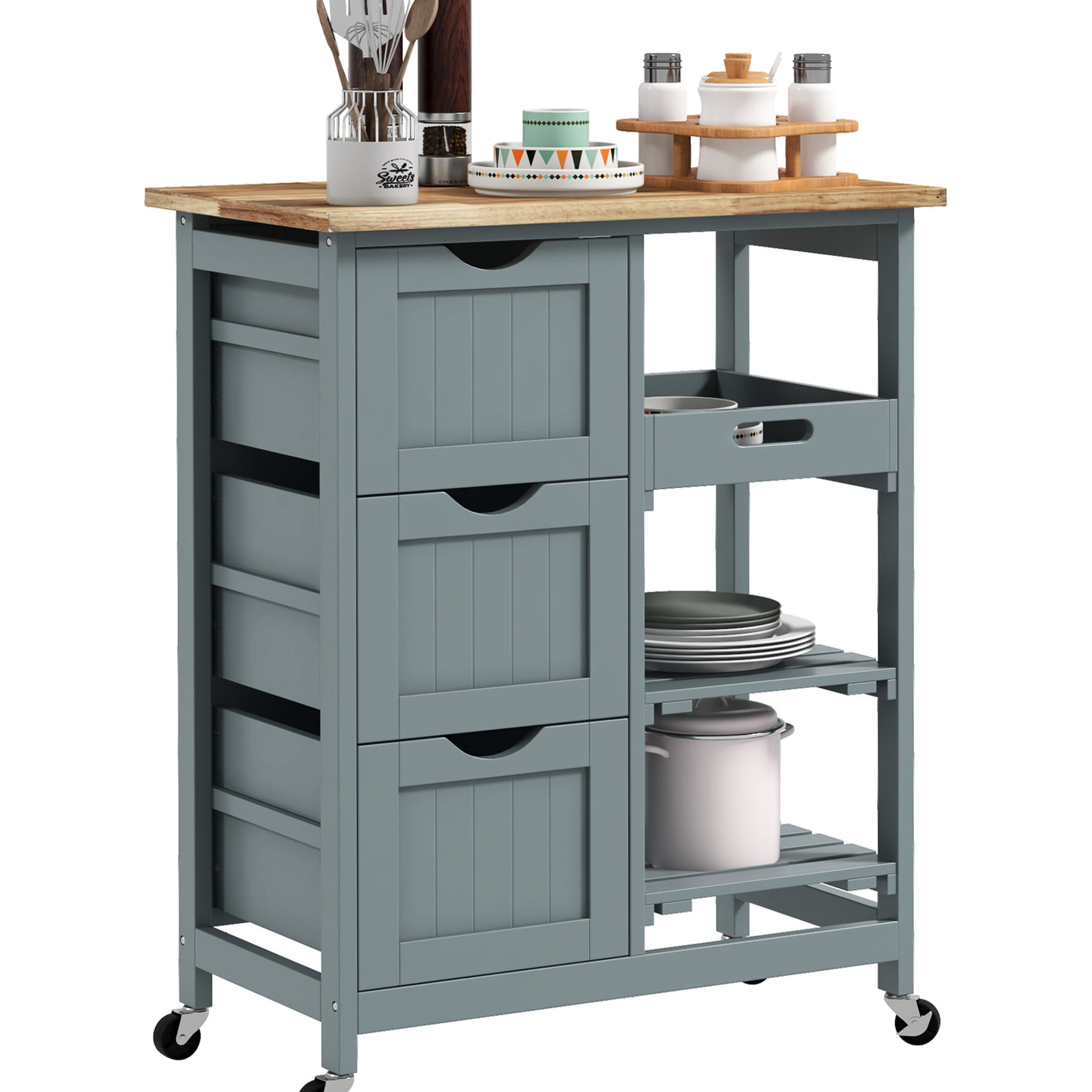360° Swivel Wheels, Easy Mobility - Gray Kitchen Island Cart for ...