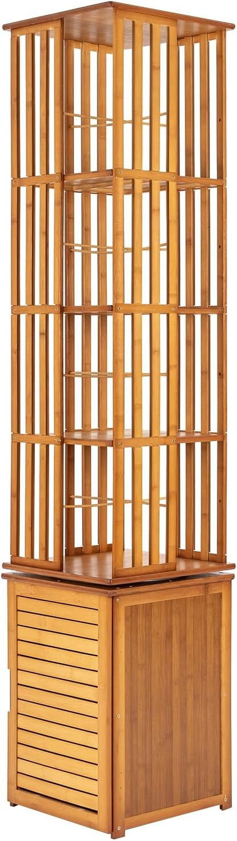 360° Teal Rotating Bookshelf, 6-Tier Indoor Corner Bamboo Book Shelf ...