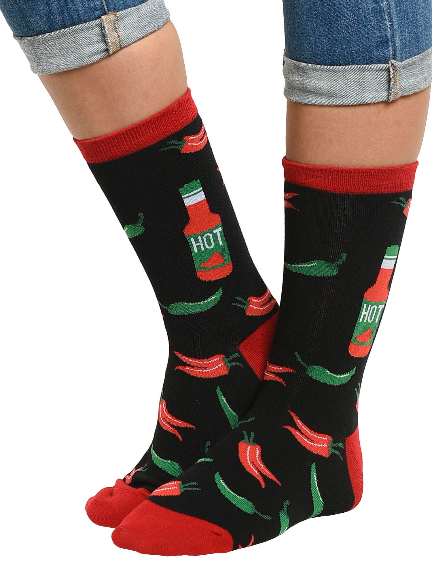 Women's Hot Sauce & Chili Peppers Novelty Socks Black Food - Walmart.com