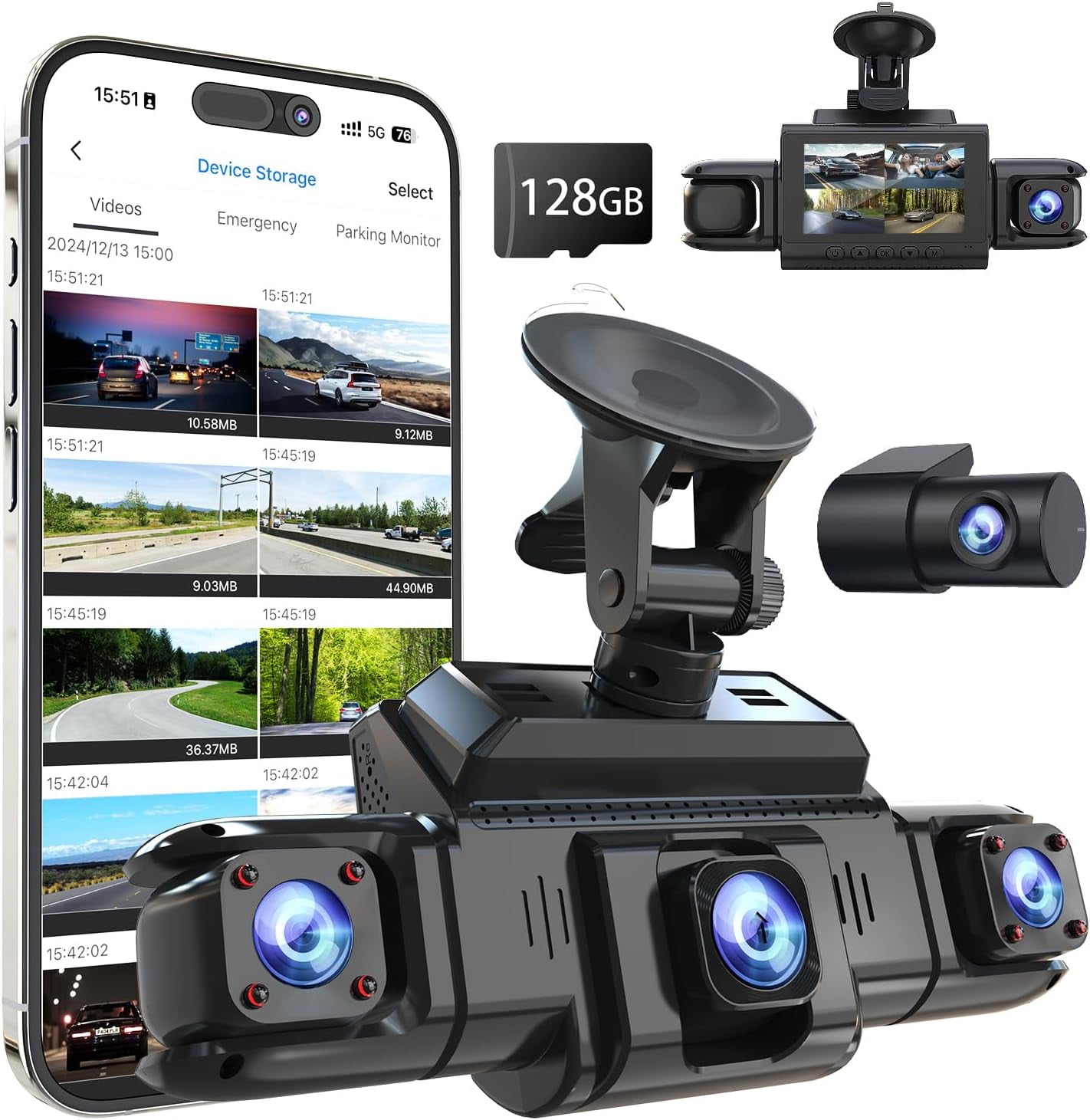 360 View 4 Channel Dash Cam Front and Rear Left Right Inside Camera for ...