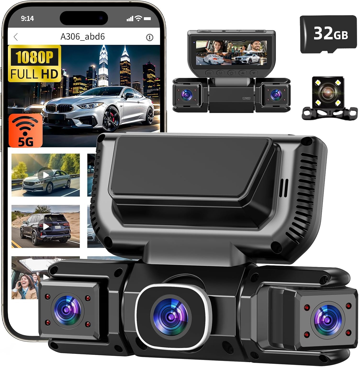 360? View 4 Dash Cam Front Rear and Inside with 5GHz WiFi & App Control ...