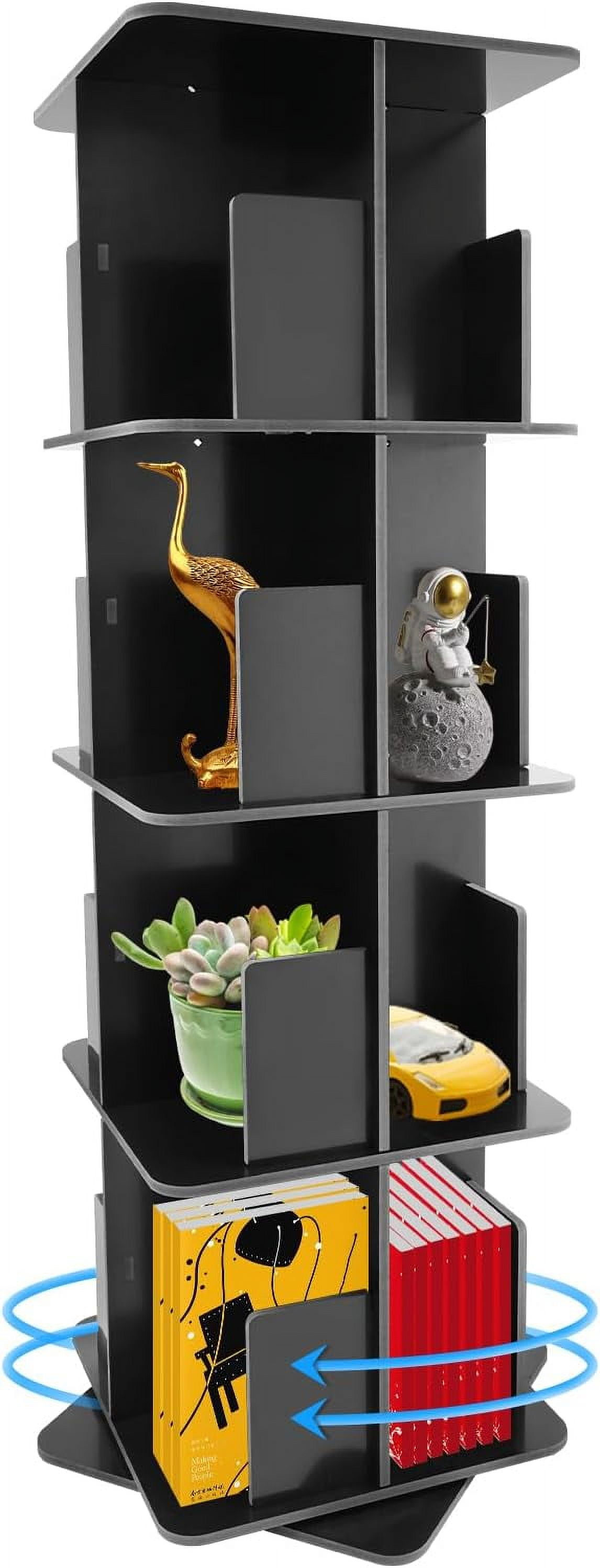 360° View Rotating Bookshelf 4 Tier Bookcase Square Floor Standing ...