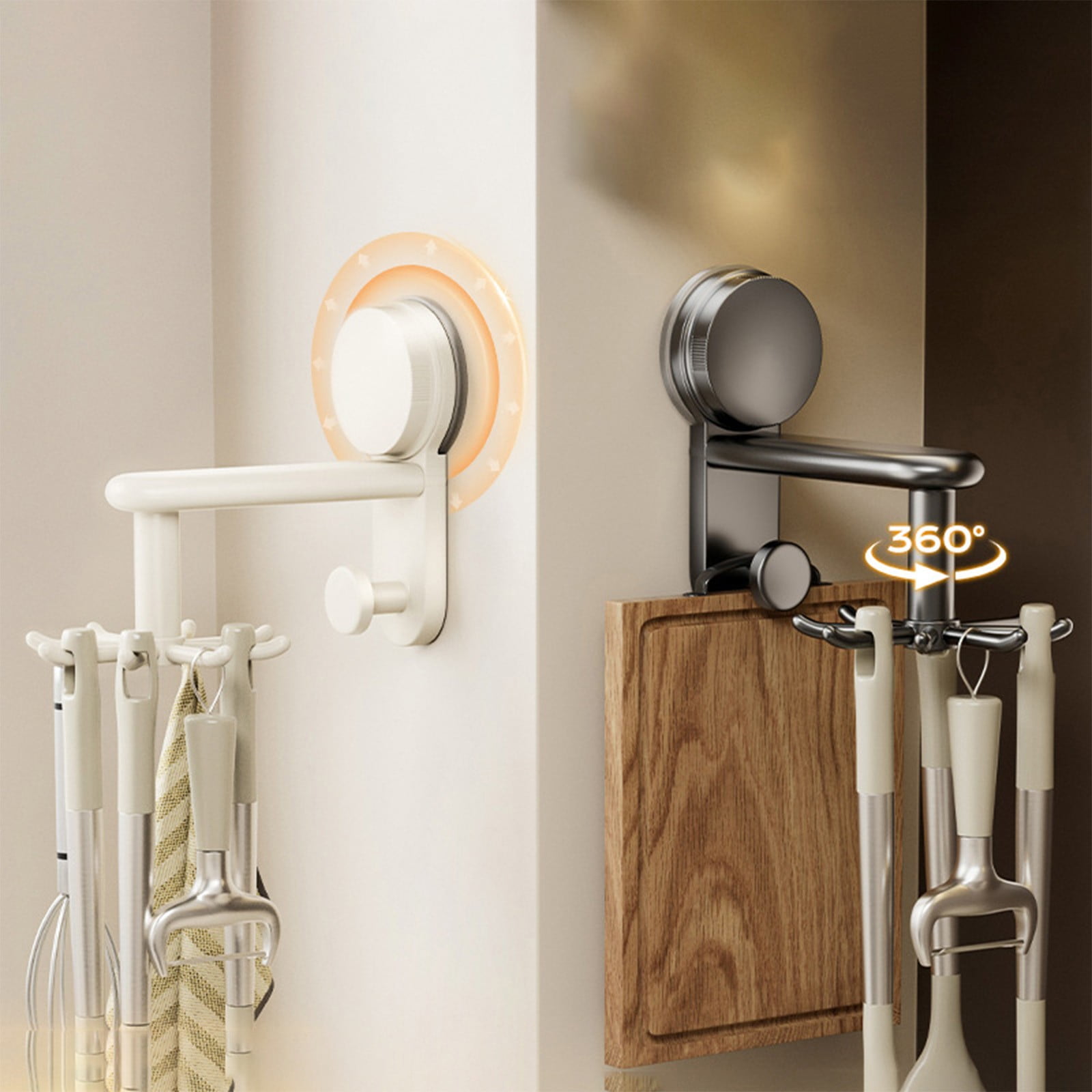 360-degree Rotating Wall Mount Kitchen Storage Rack with Suction Cup ...