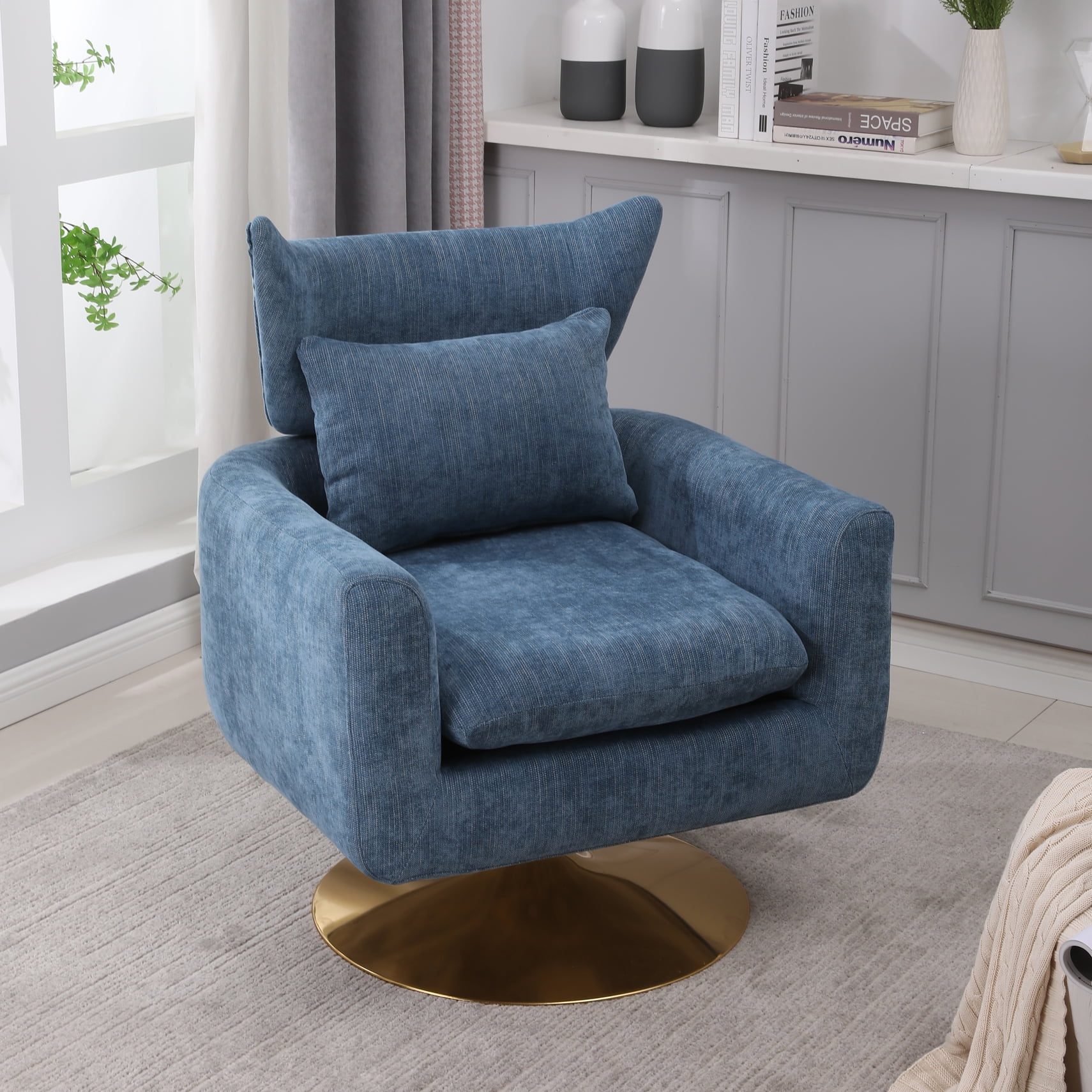 360-degree Swivel Accent Chair, Barrel Chair with Golden Round Base ...
