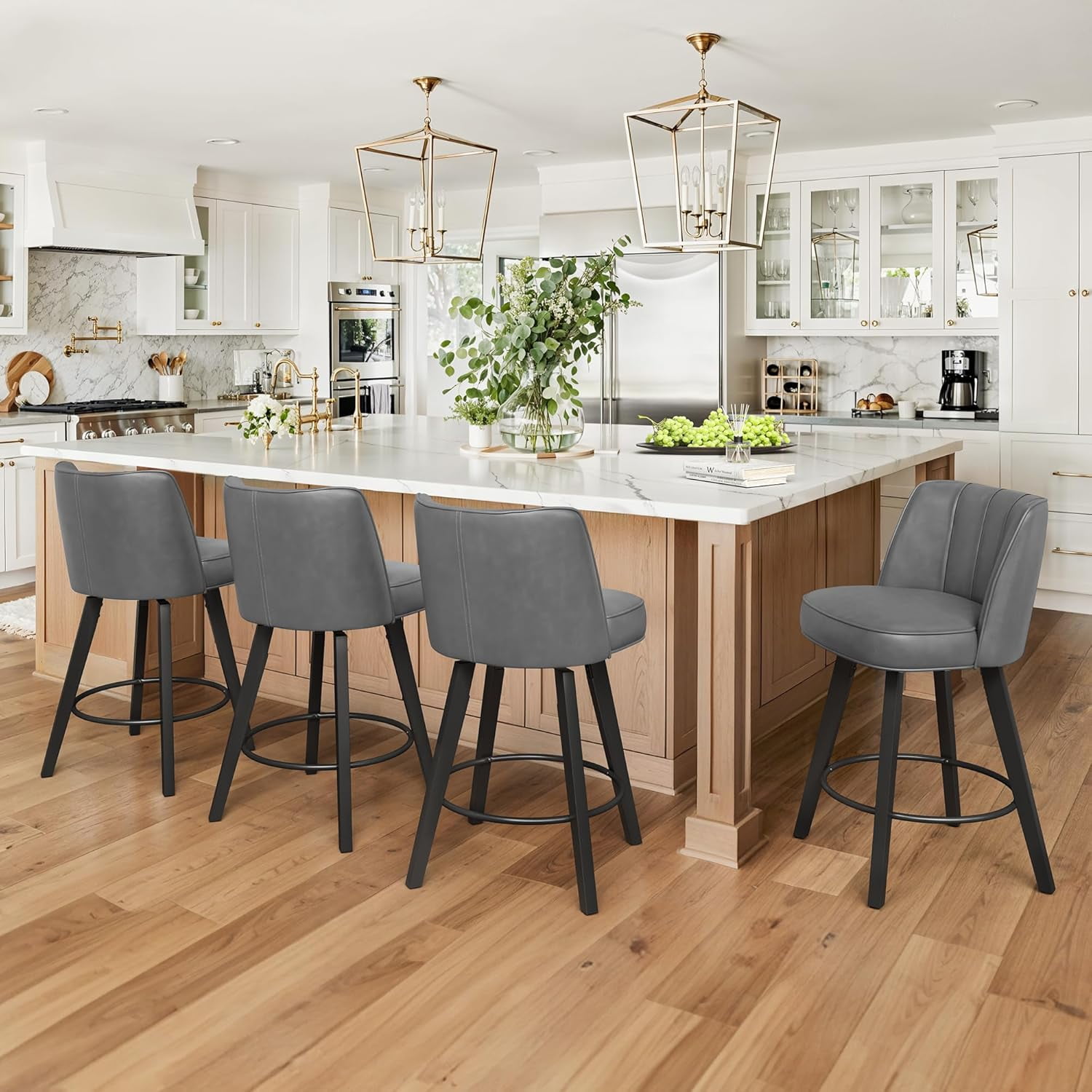 360-degree Swivel Bar Stools, 26" Counter Height Bar Stools with High ...