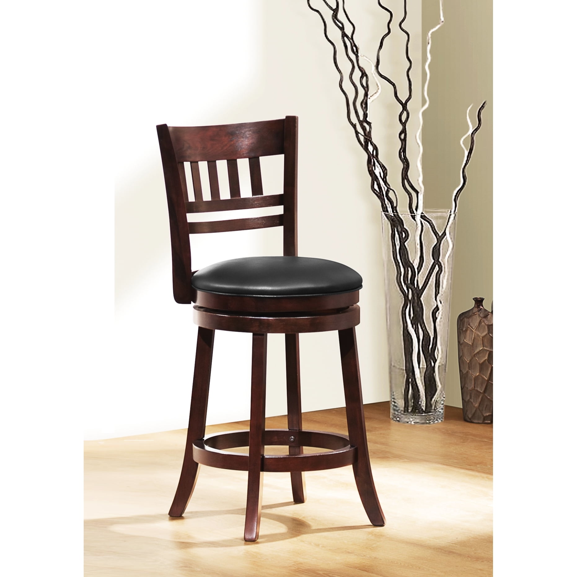360-degree Swivel Counter Height Dining Chair, Dark Cherry, Solid Wood ...