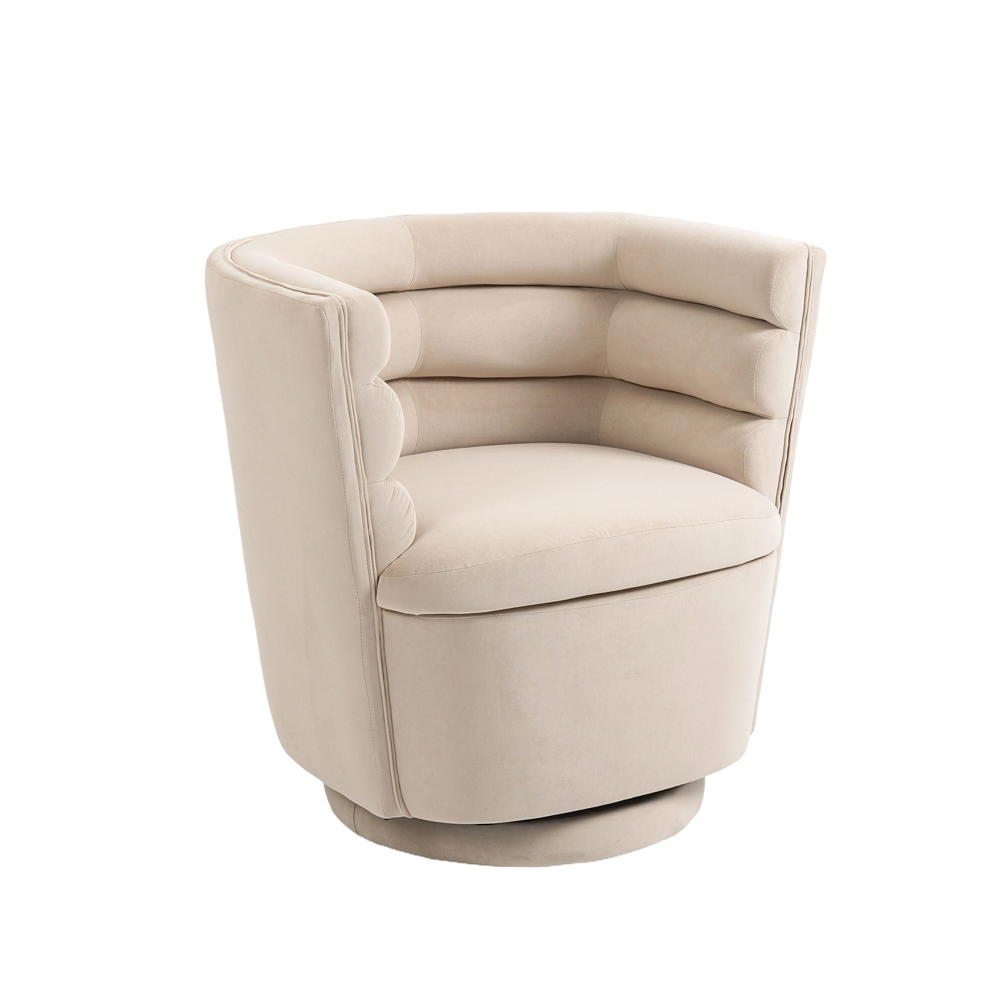 360 degree rotating barrel shaped velvet armchair with storage Beige ...