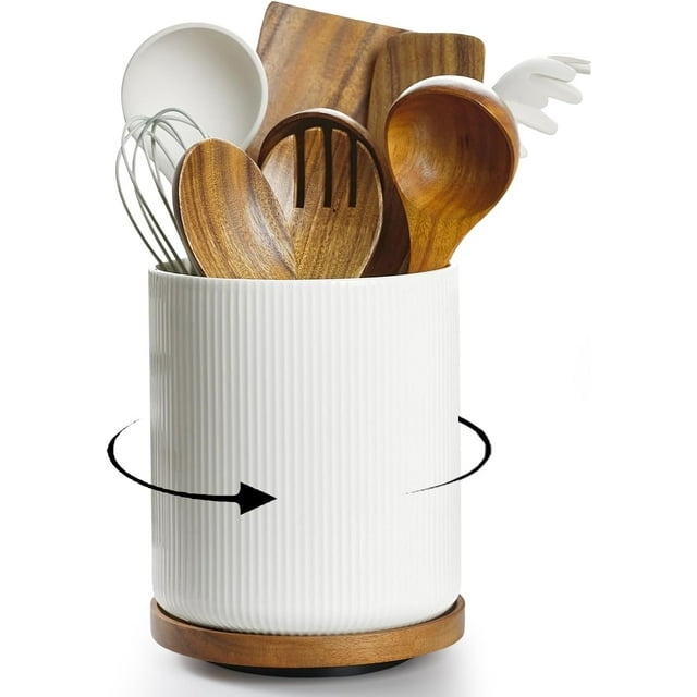 360 degree rotating large kitchen utensil rack, ceramic cooking utensil ...
