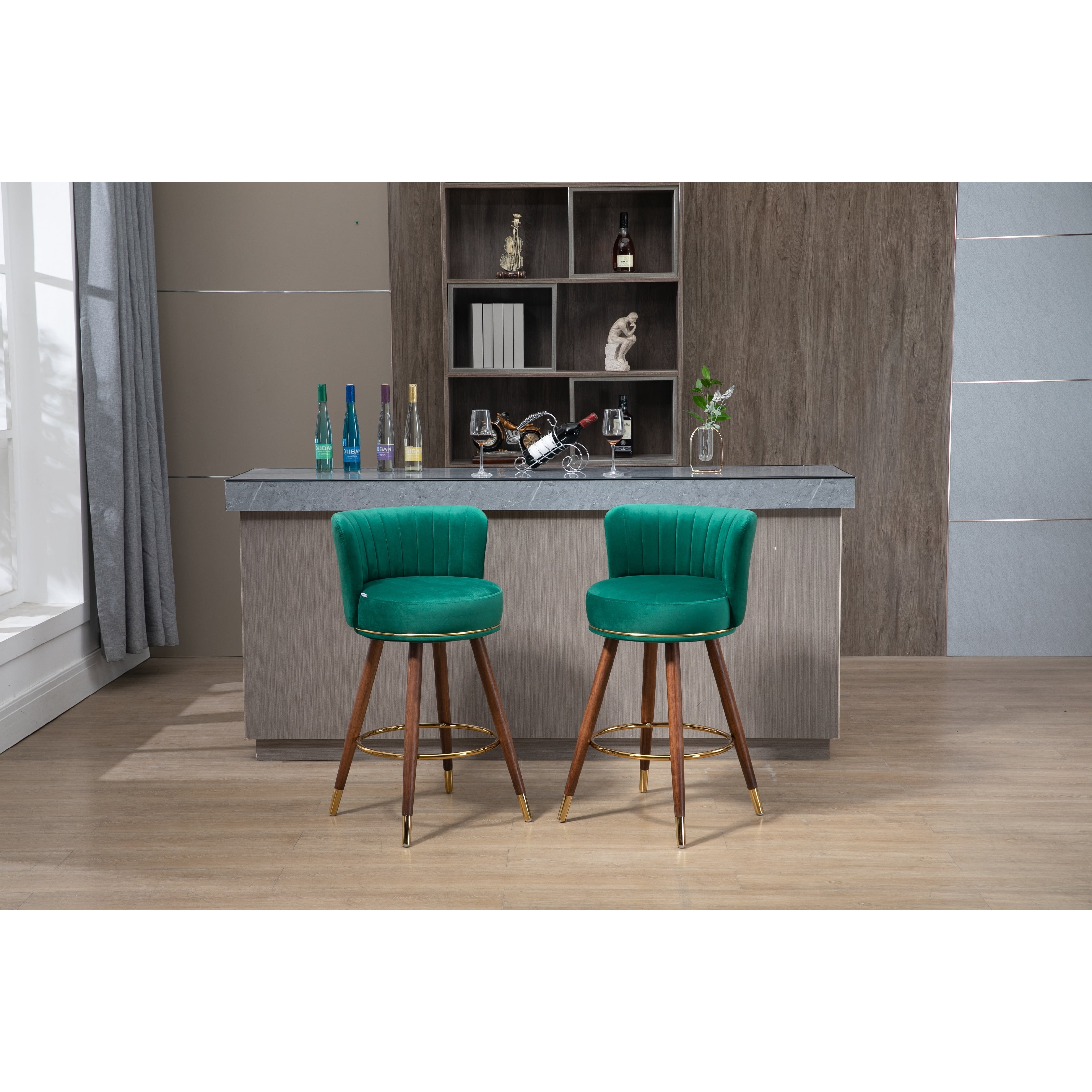 360 degrees Counter Height Bar Stools with Solid Wood Legs Set of 2 ...