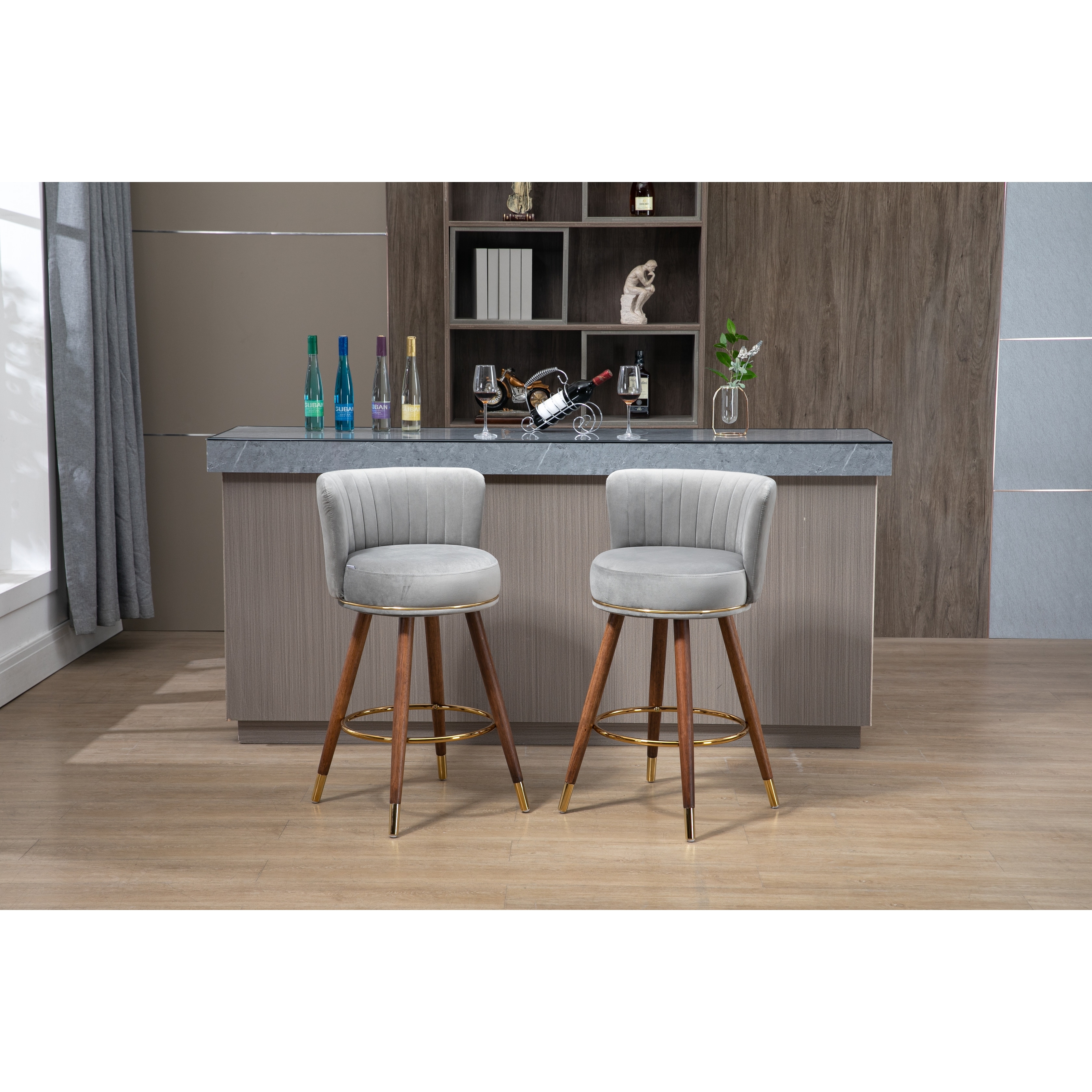 360 degrees Counter Height Bar Stools with Solid Wood Legs Set of 2 ...