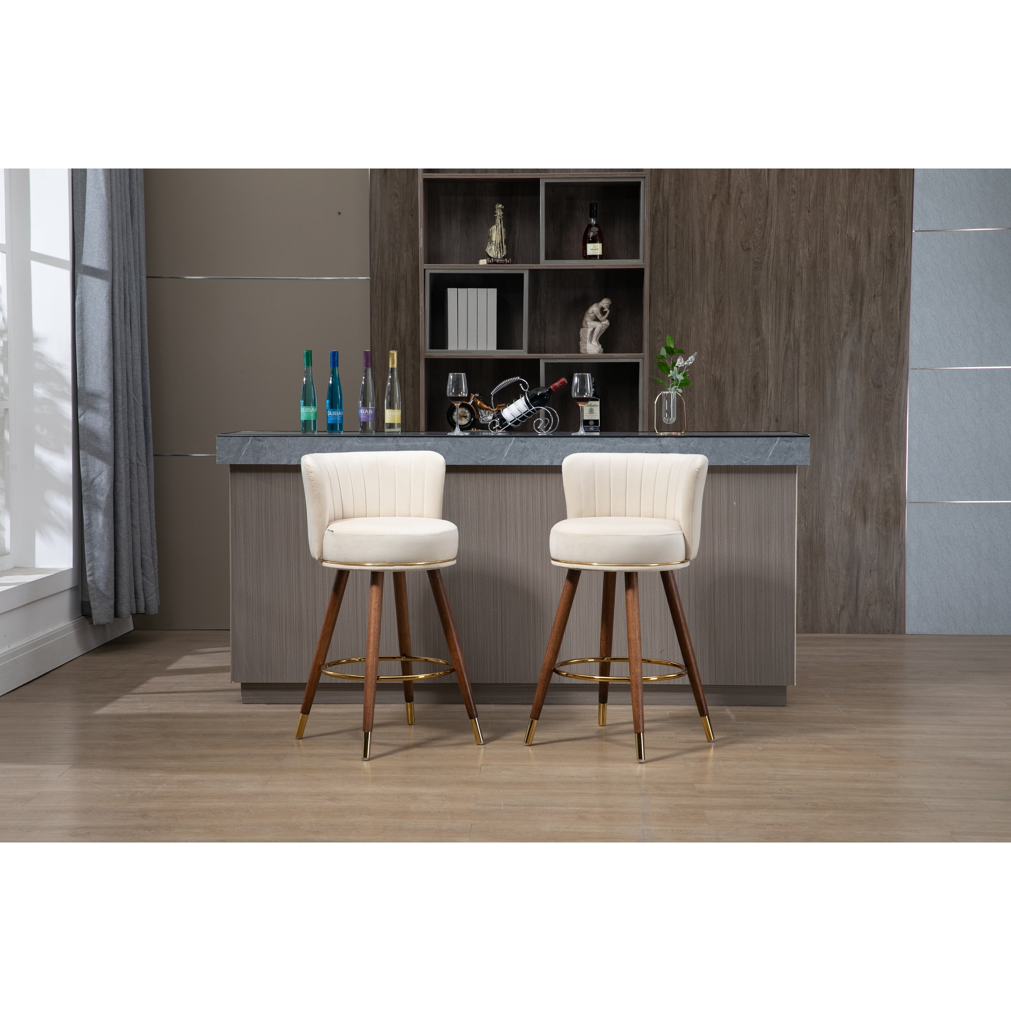 360 degrees Counter Height Bar Stools with Solid Wood Legs Set of 2 ...