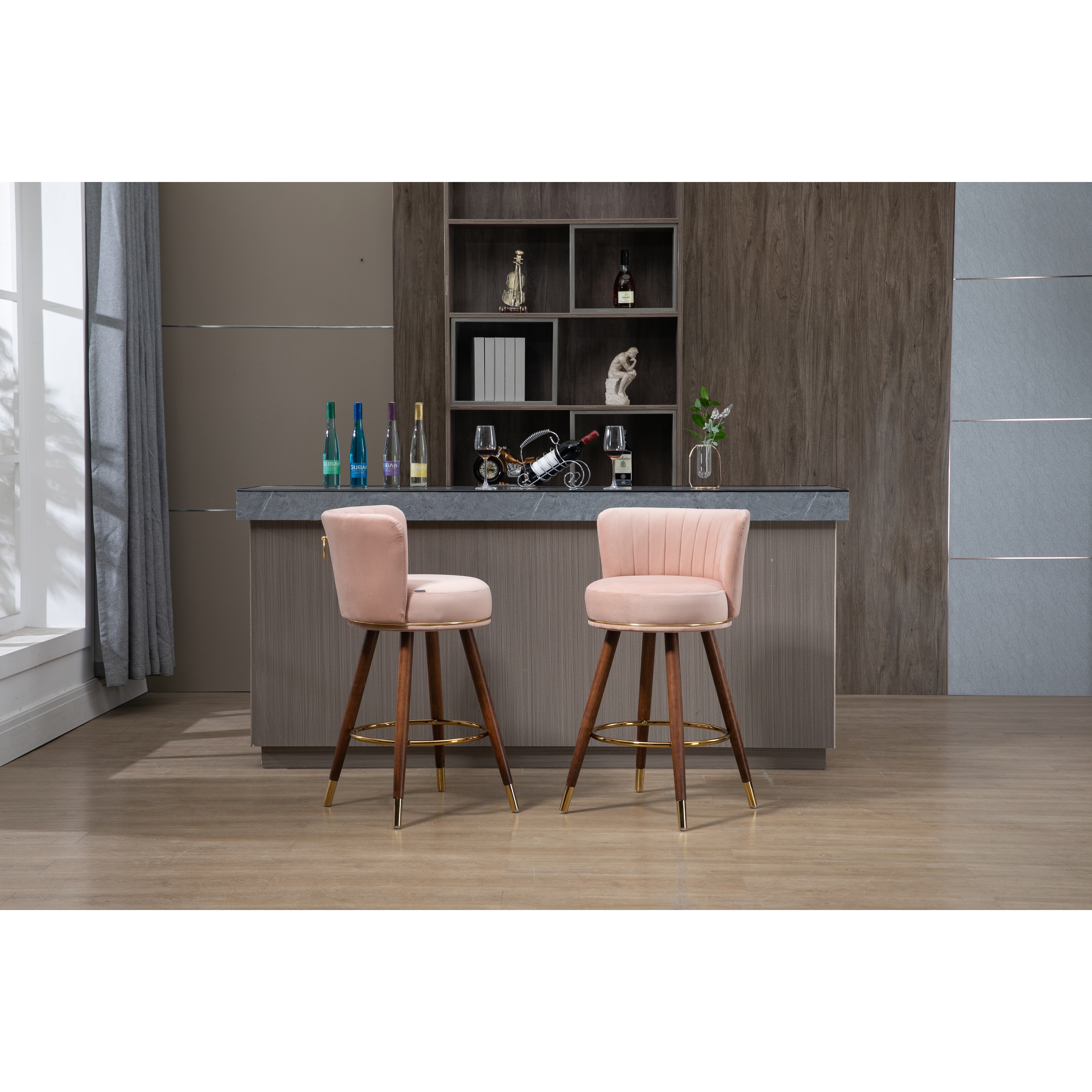 360 degrees Counter Height Bar Stools with Solid Wood Legs Set of 2 ...