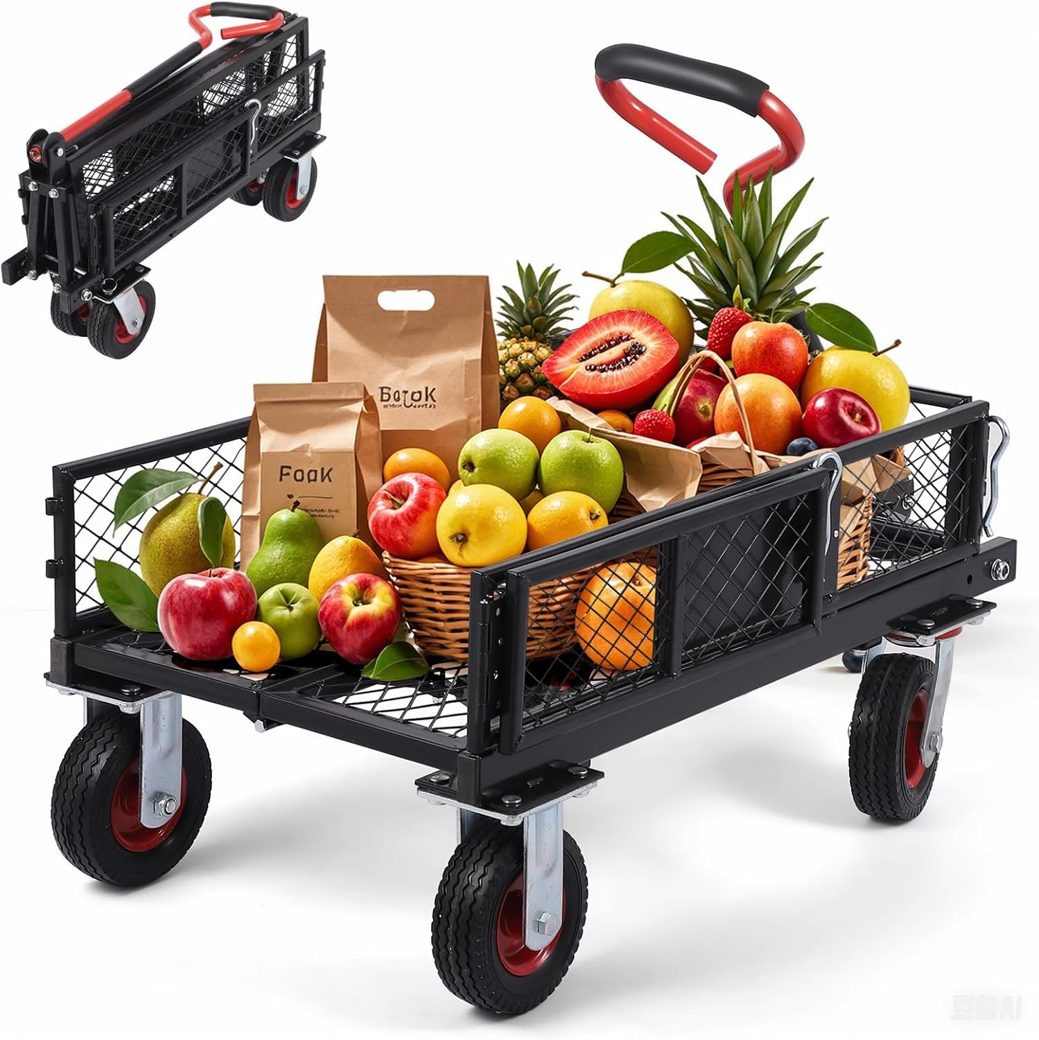 360 lbs 6" Tires Steel Garden Cart with 180° Rotating Handle and ...