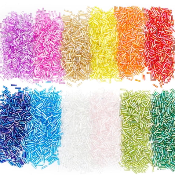 3600 12 Colors Transparent Glass Round Bugle Beads Round Hole Mixed ...