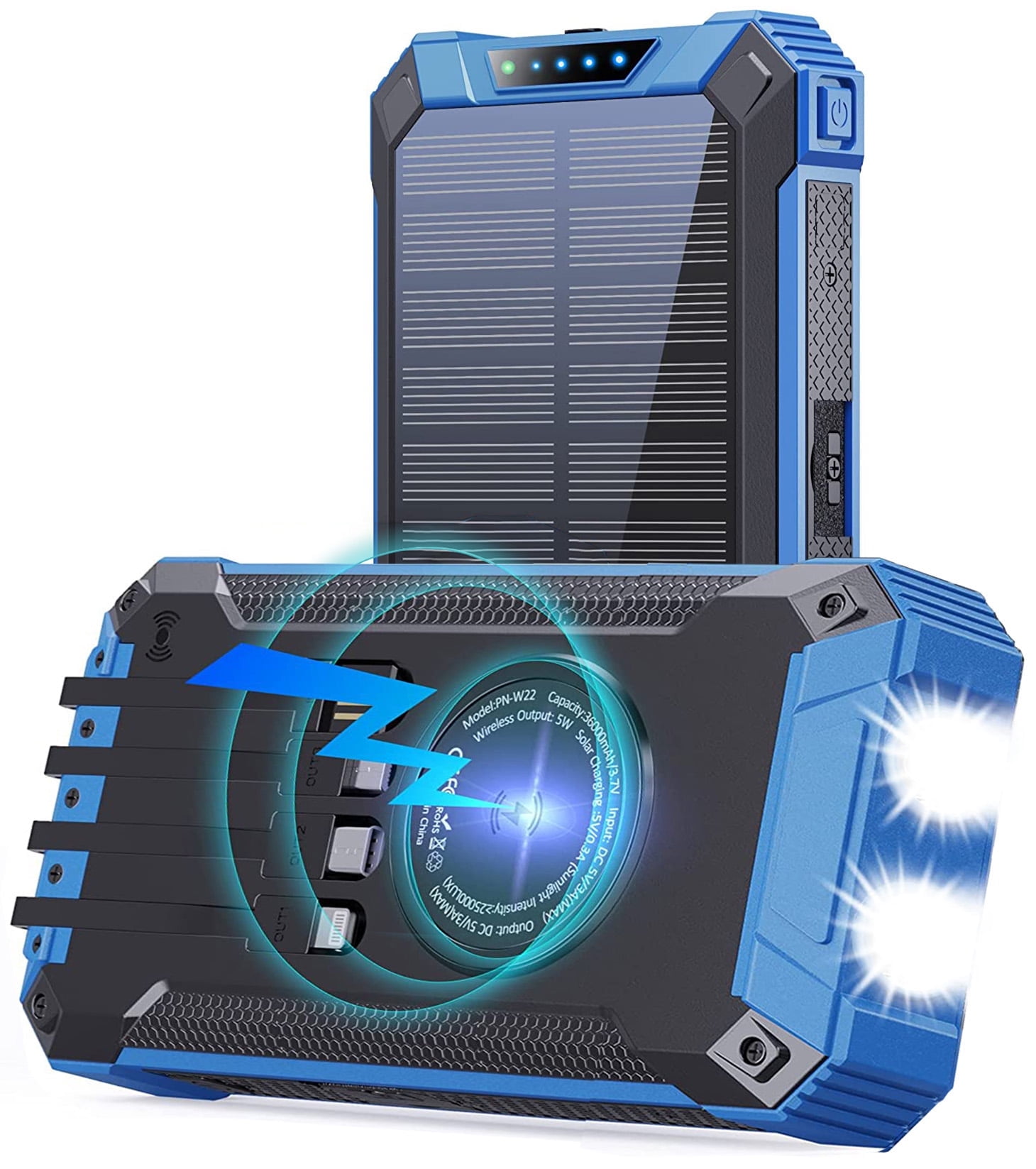 36000mAh Solar Charger Power Bank 15W Fast Charging with 4 Cables ...