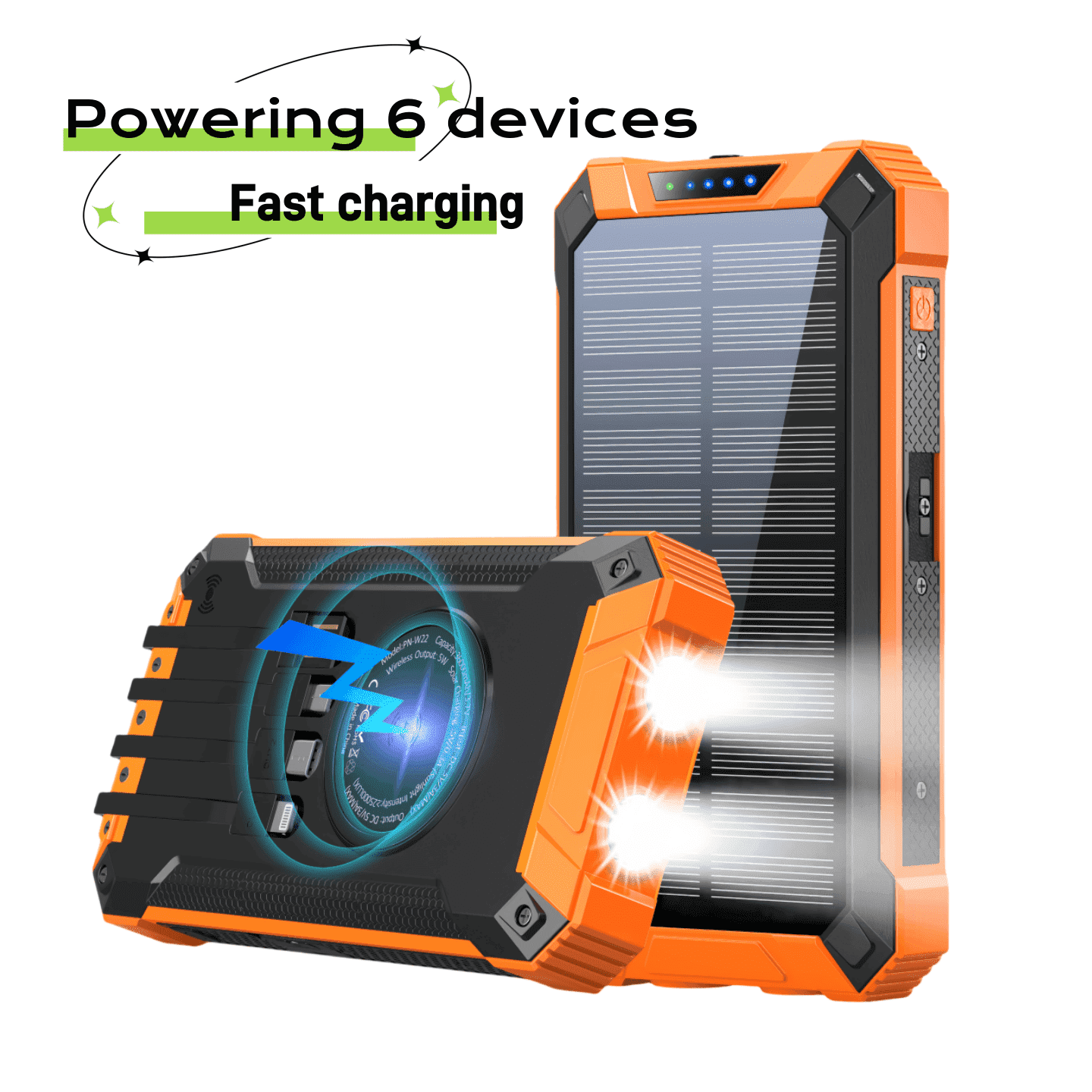 36000mAh Solar Power Bank - 15W Fast Charging Wireless Charger with ...