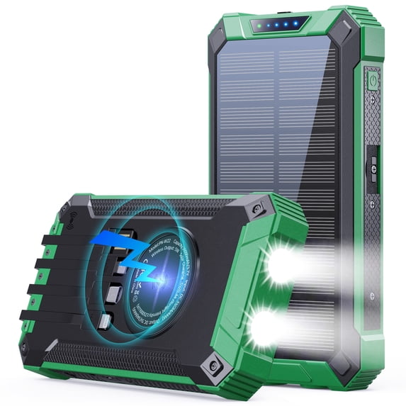36000mAh Solar Power Bank, 15W Fast Charging, Wireless, 4 Built-in ...