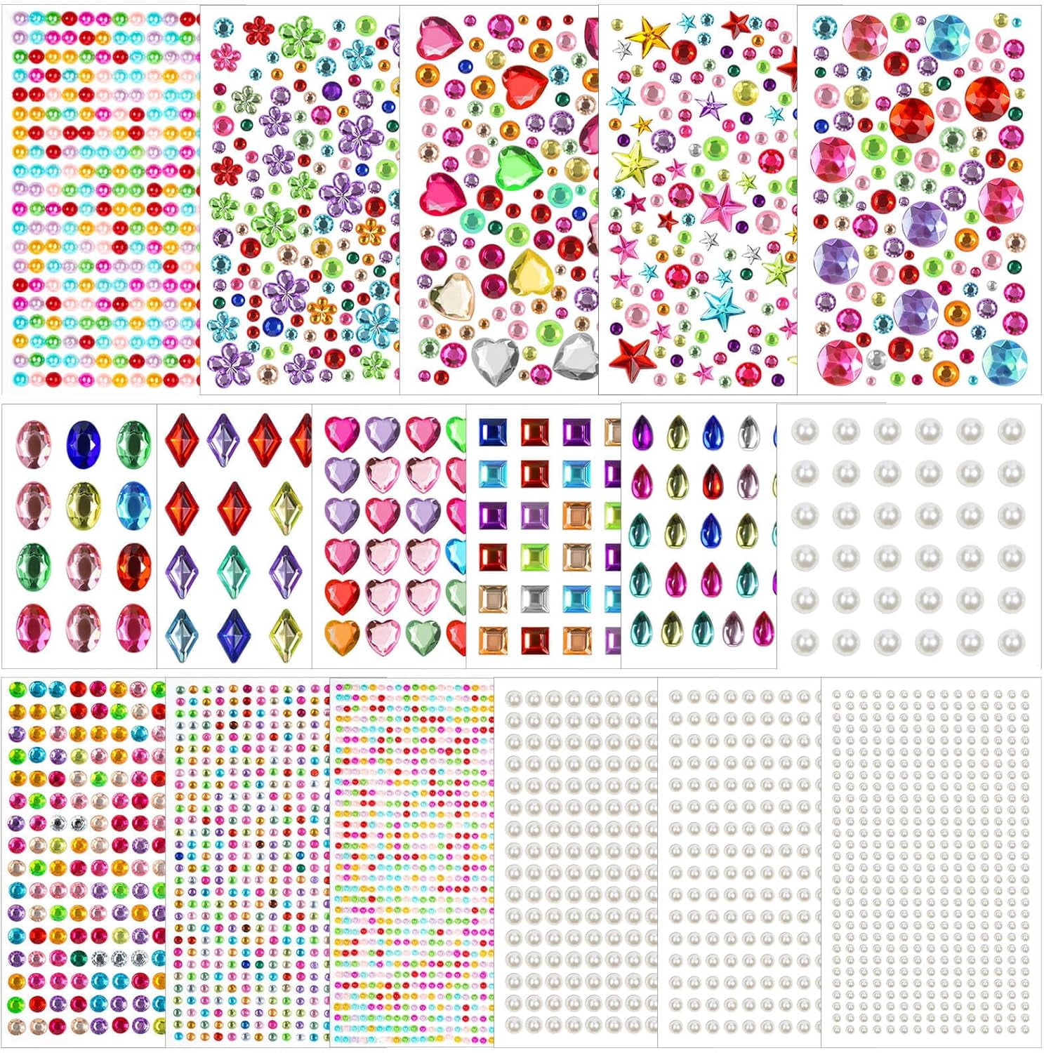3600PCS Gem Stickers, Rhinestone Stickers for Crafts, Sticky Pearls ...