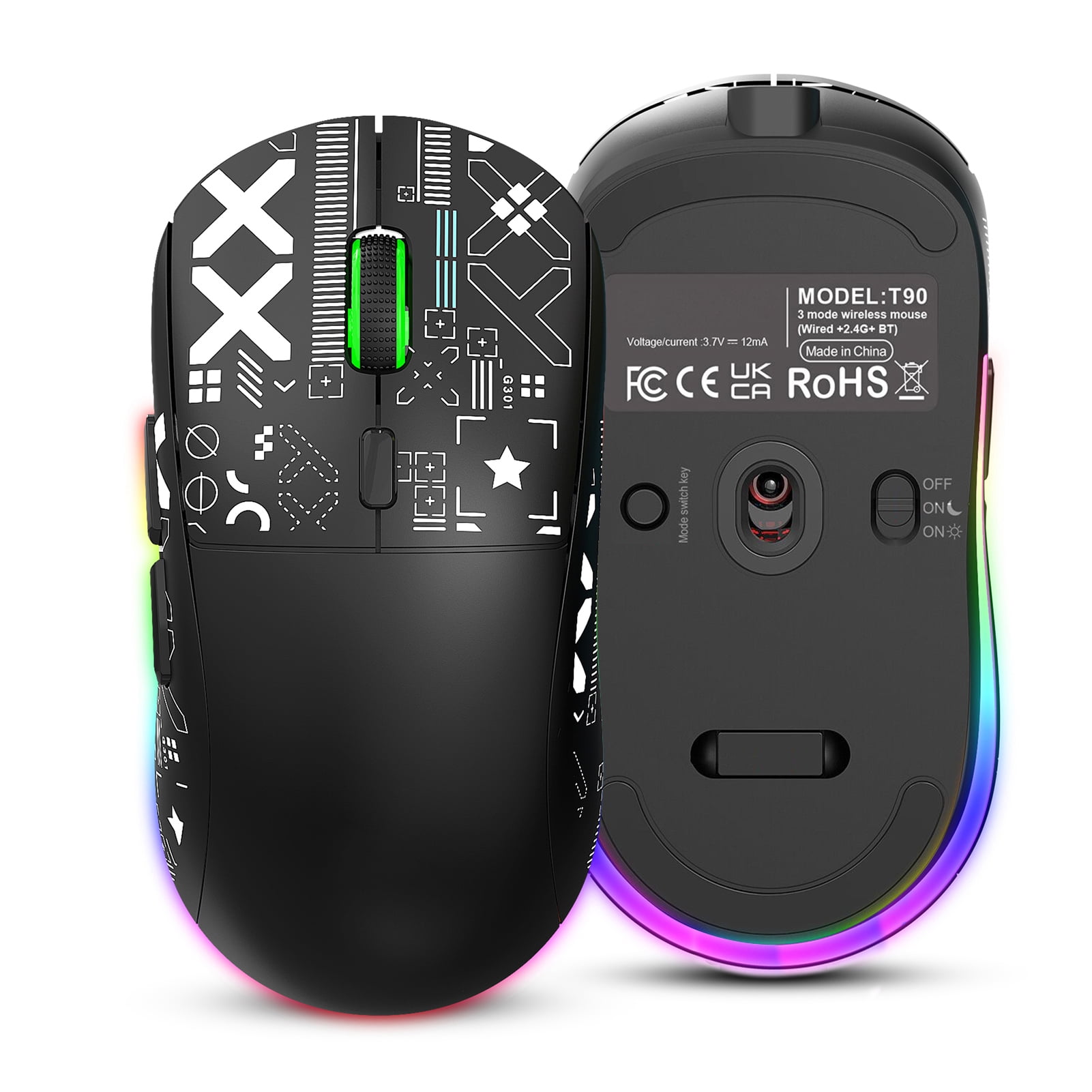 3600dpi T90 2.4G Wireless Mechanical Mouse RGB Gaming Mouse Ergonomic ...