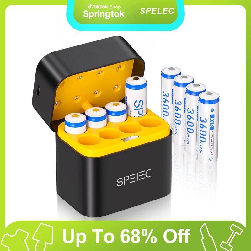 3600mWh Compatible with AA Lithium Batteries 8 Packs with Fast Charger ...