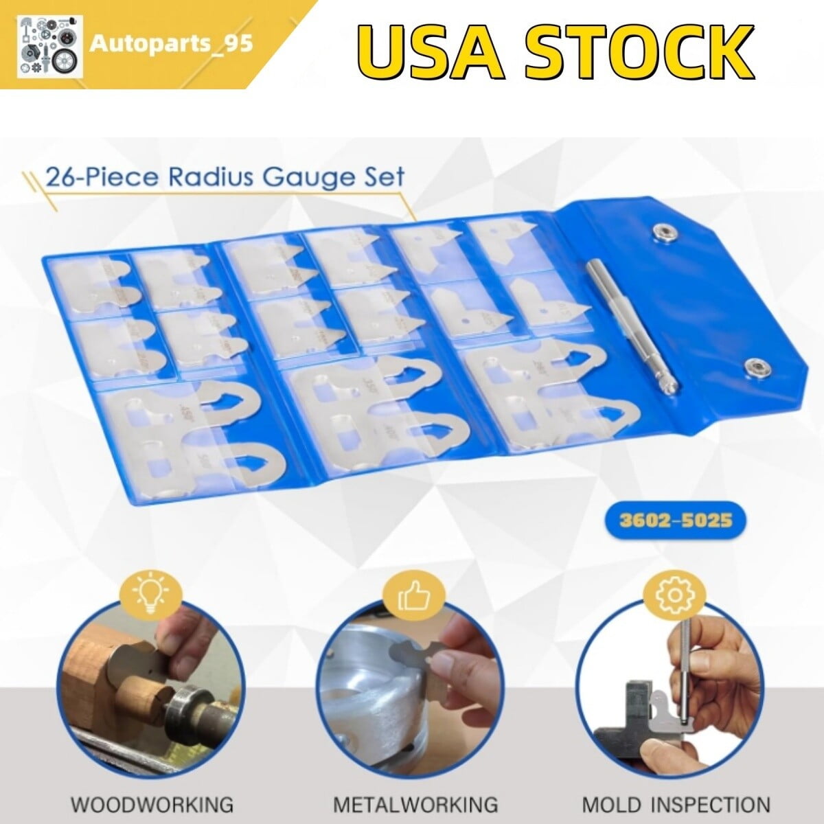 3602-5025 Radius Measuring Tool 0.010'' to 0.500'' Gauges with Holder ...