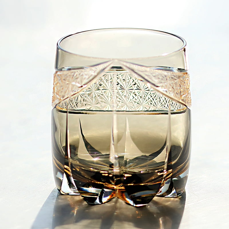 360ML Edo Kiriko Style Cocktail Glass Hand Cut Dots And Gray Colored ...