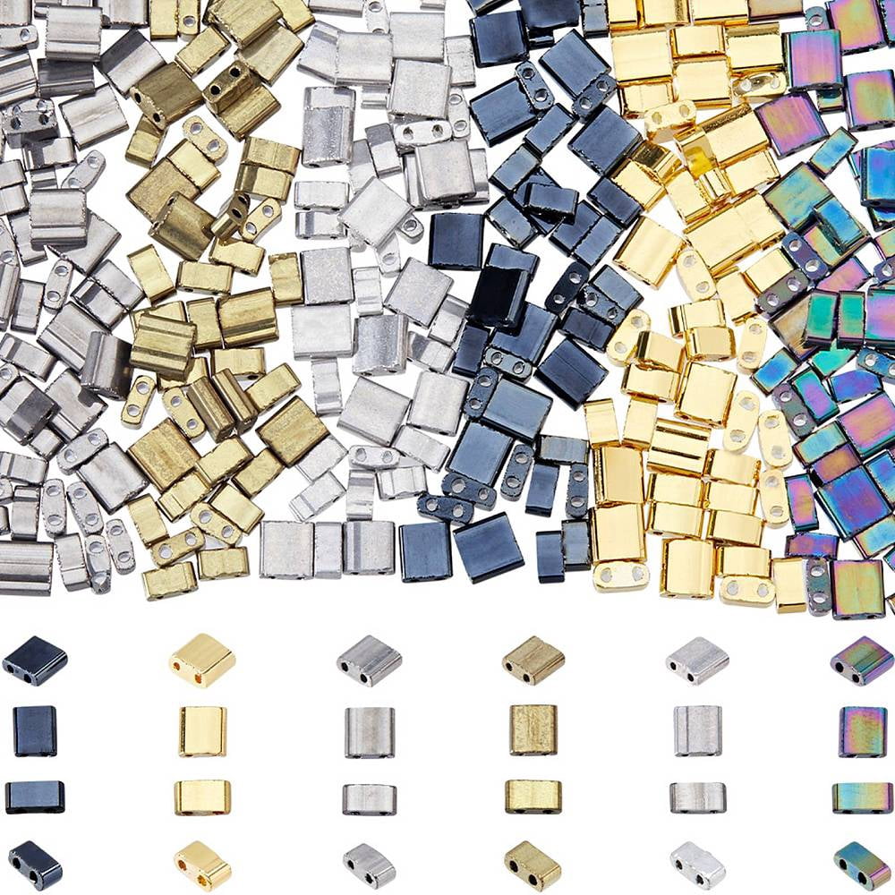 360Pcs 2 Hole Beads 12 Styles Half Glass Seed Beads Bulk Rectangle Mix ...