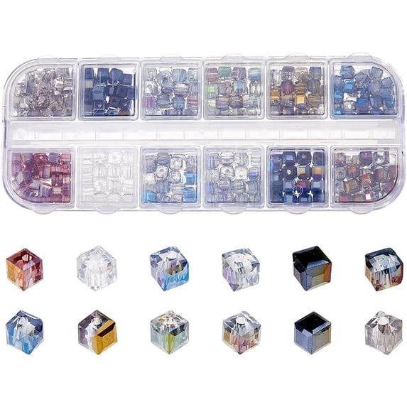360Pcs Cube Faceted Glass Beads 12 Colors Square Beads 4mm Spacer Bead ...