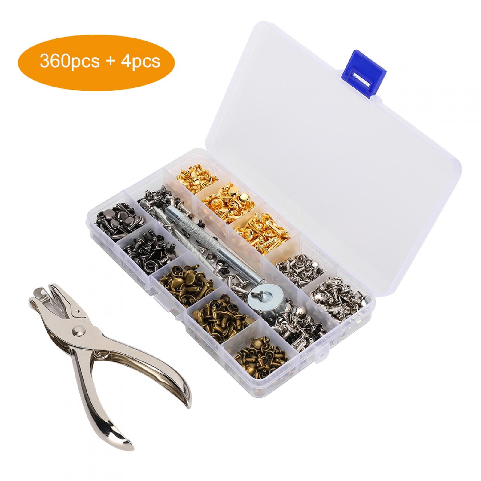 360Pcs Double Cap Rivet Set 4Pcs Tool Set Round Head Fastener Leather ...