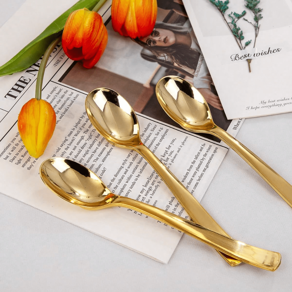 360Pcs Gold Plastic Spoons - 6.7 Inch Heavy Duty Plastic Spoons ...