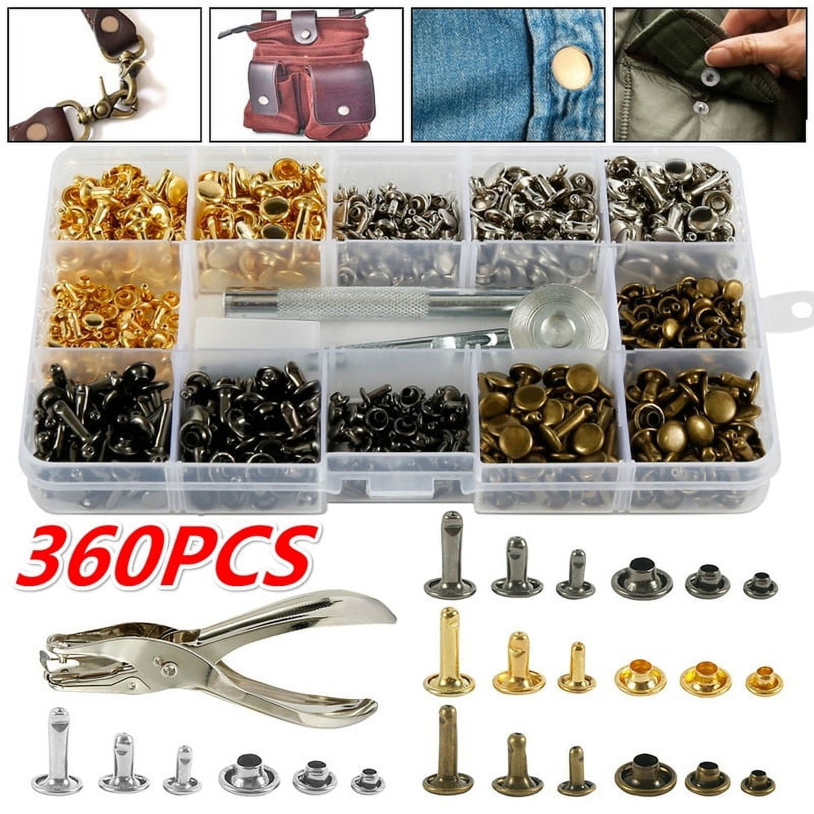 360Pcs Leather Rivets Double Cap Rivet Tubular Metal Studs 2 Sizes with ...