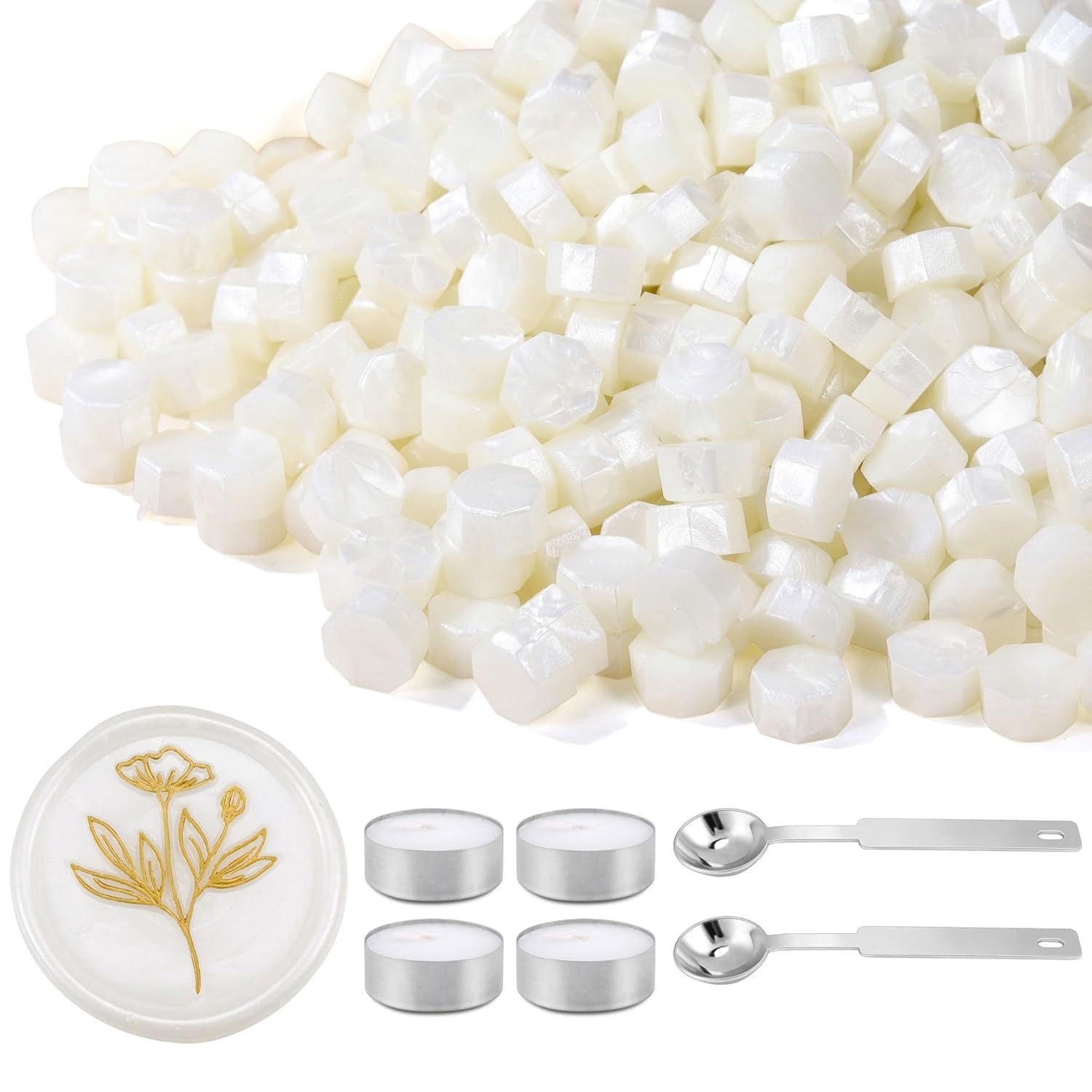 360Pcs Peal White Sealing Wax Beads with 2 Spoons and 4 Tea Candles for ...