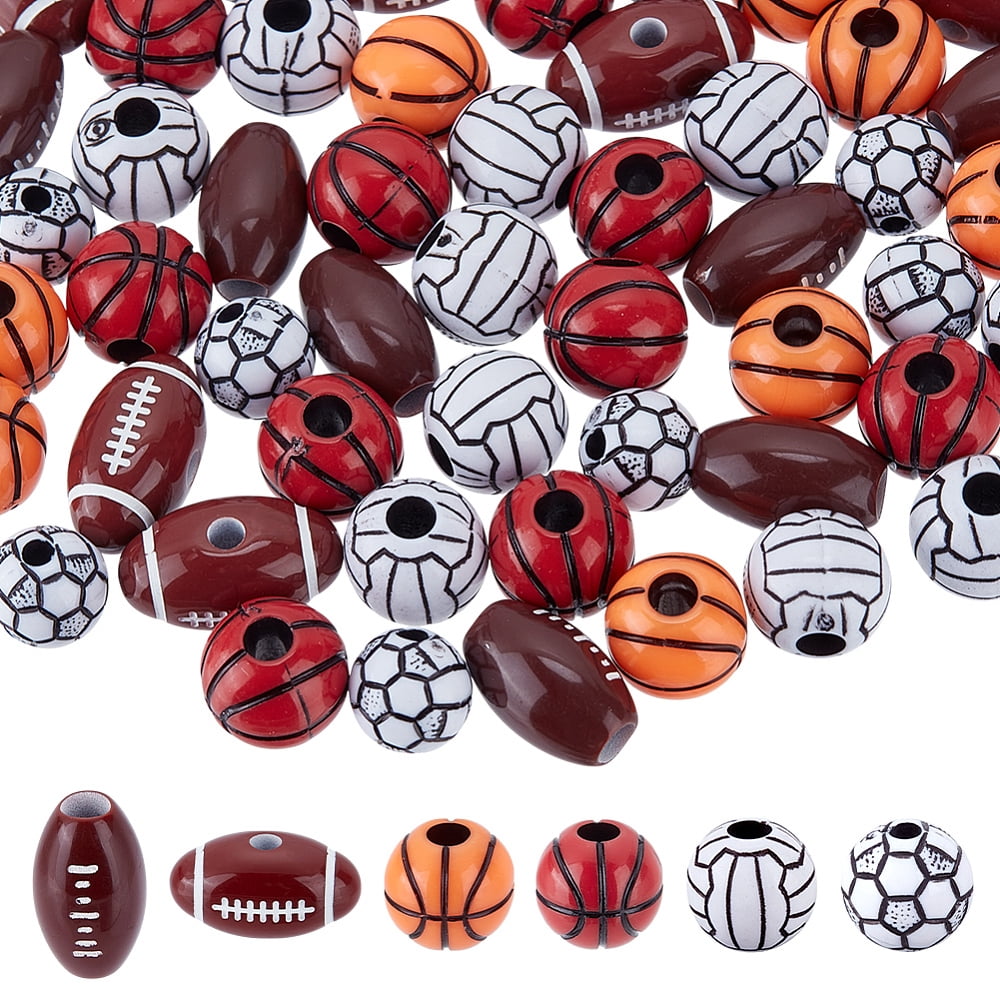 360Pcs Sports Beads 6 Style Rugby Basketball Volleyball Football Oval ...