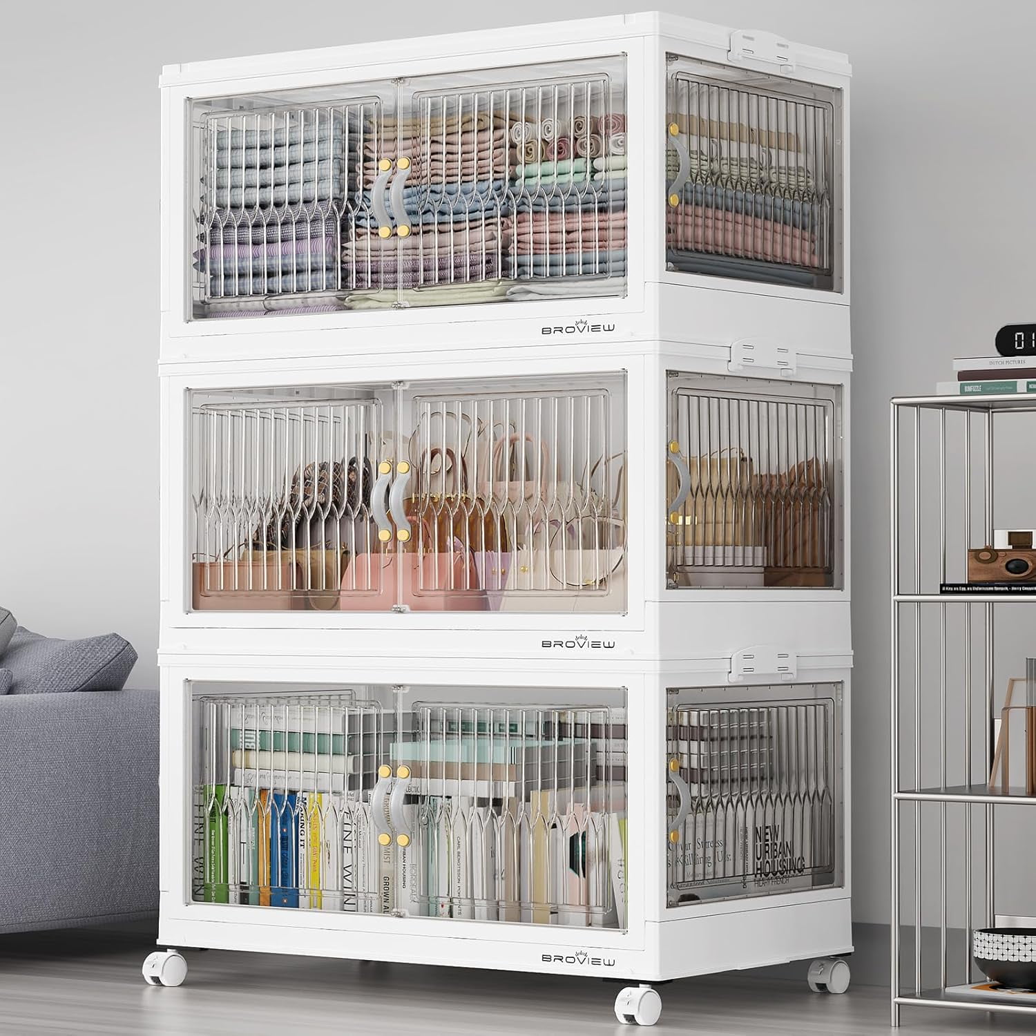 360QT Large Stackable Storage Bins with Lids, Plastic Closet Organizer ...