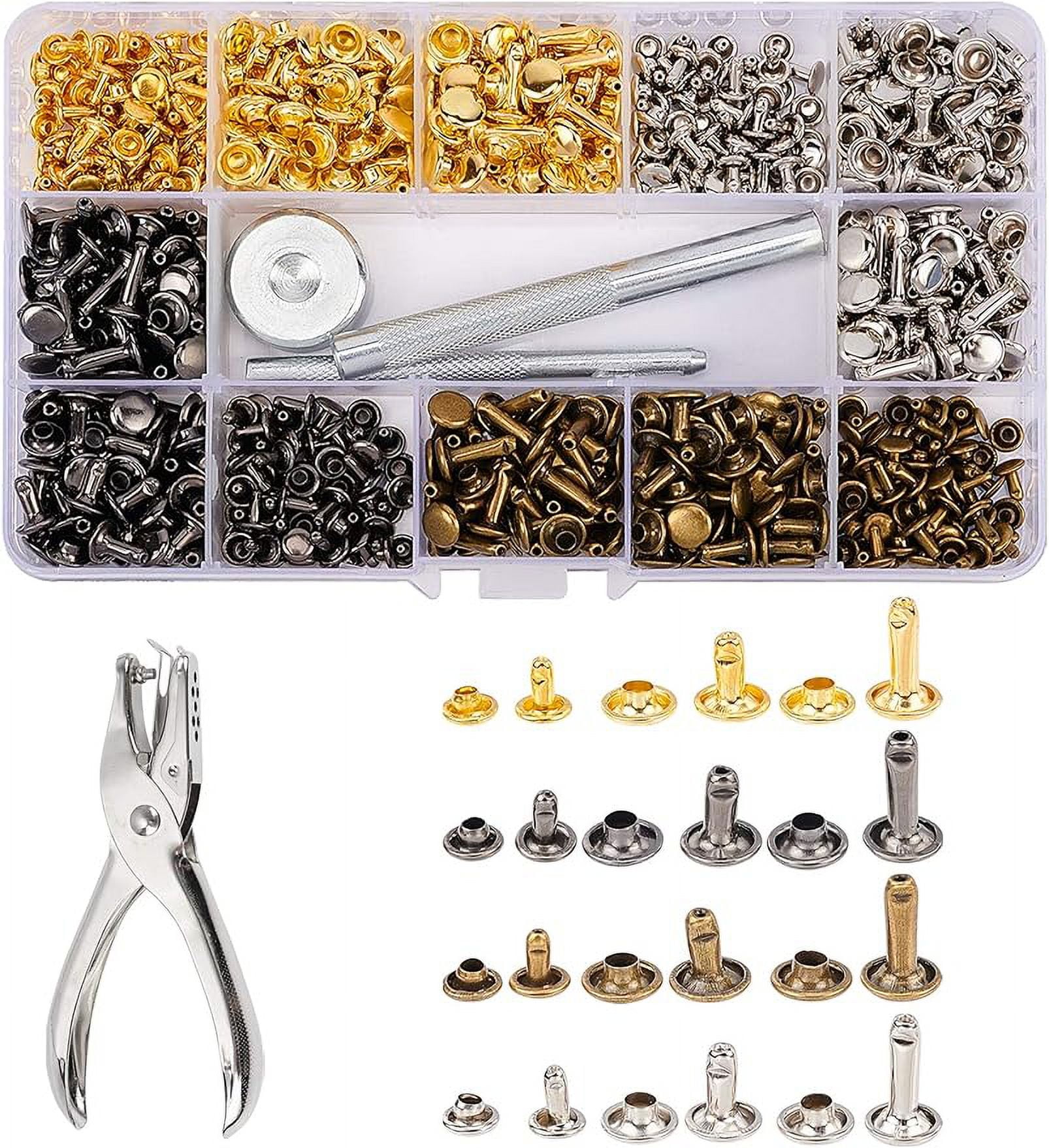 360Sets Leather Rivets Kit Double Cap Rivet Tubular Metal Studs with 3 ...