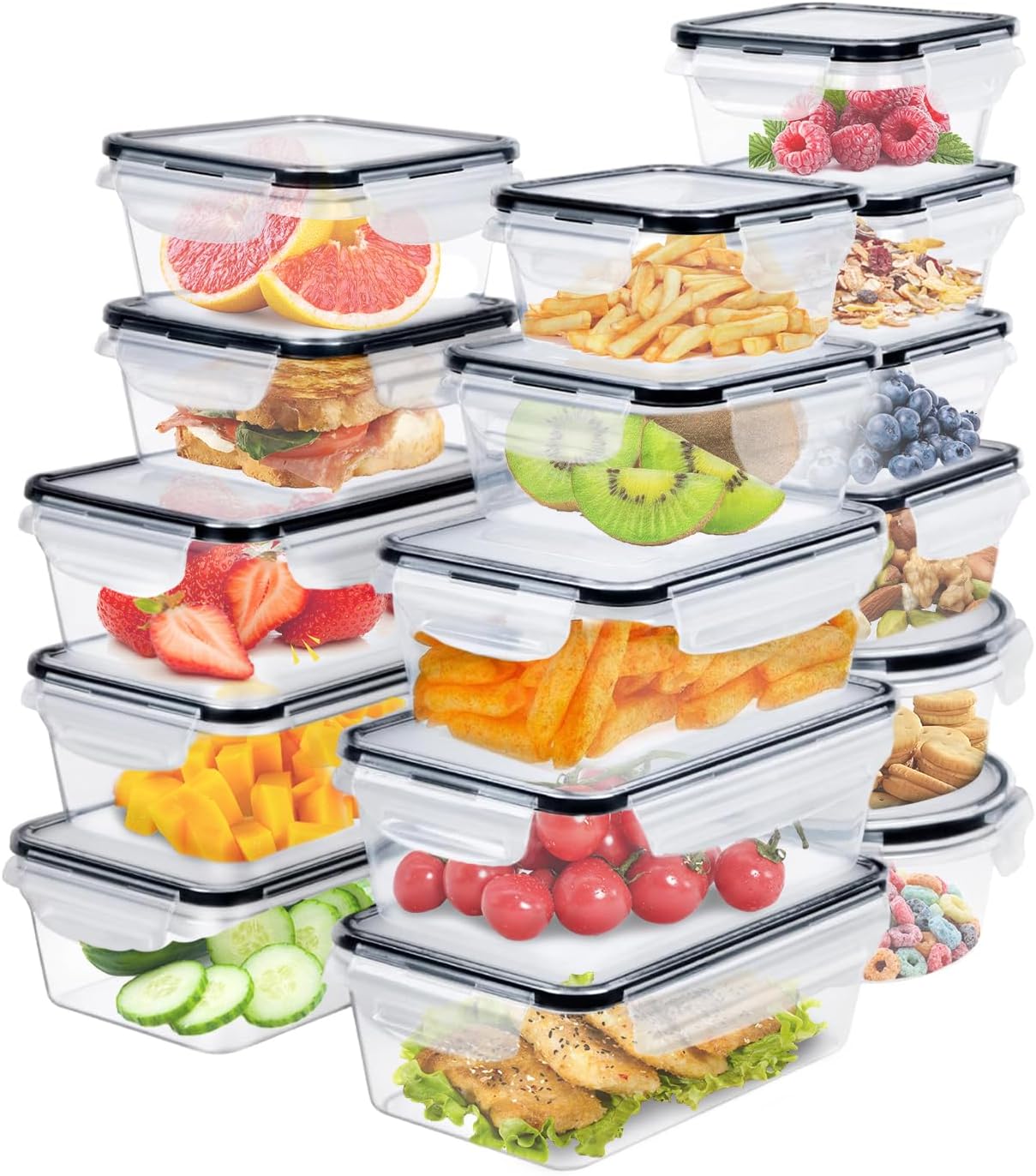 360oz Airtight Plastic Food Storage Containers with Lids (16-Pack 360oz ...