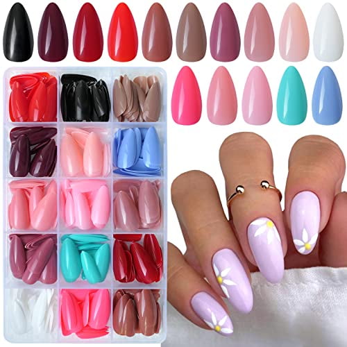 360pc Almond Press on Nails Medium Fake Nails, Medium Acrylic Nails ...