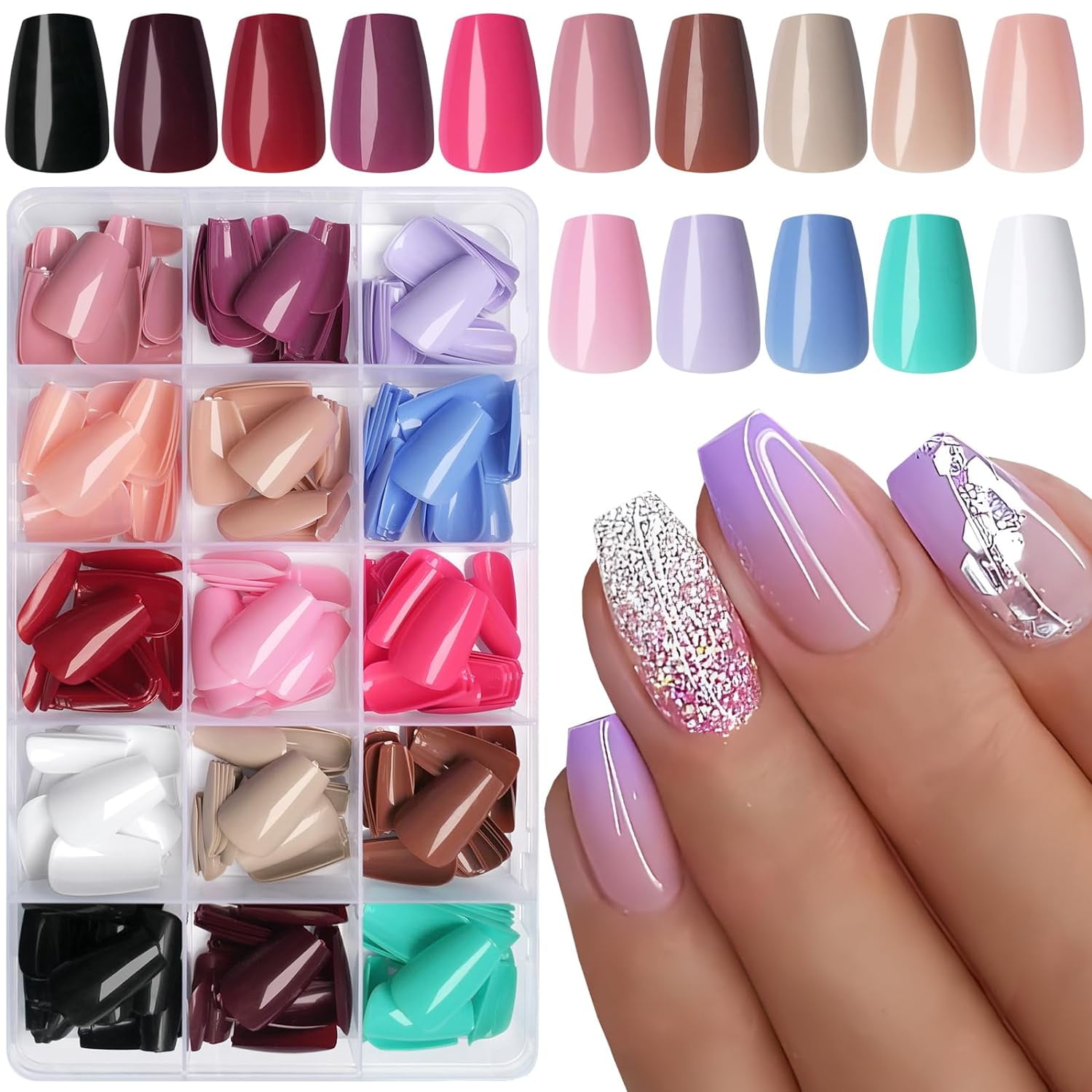 360pc Coffin Press on Nails Short Fake Nails Press ons Nail Coffin ...