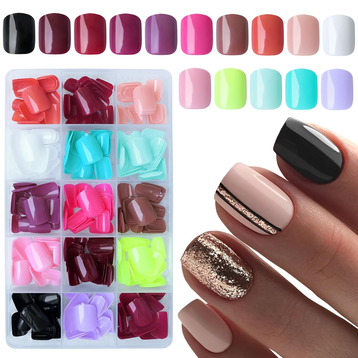 360pc Round Square Short Press on Nails Kids Fake Nails Press ons ...