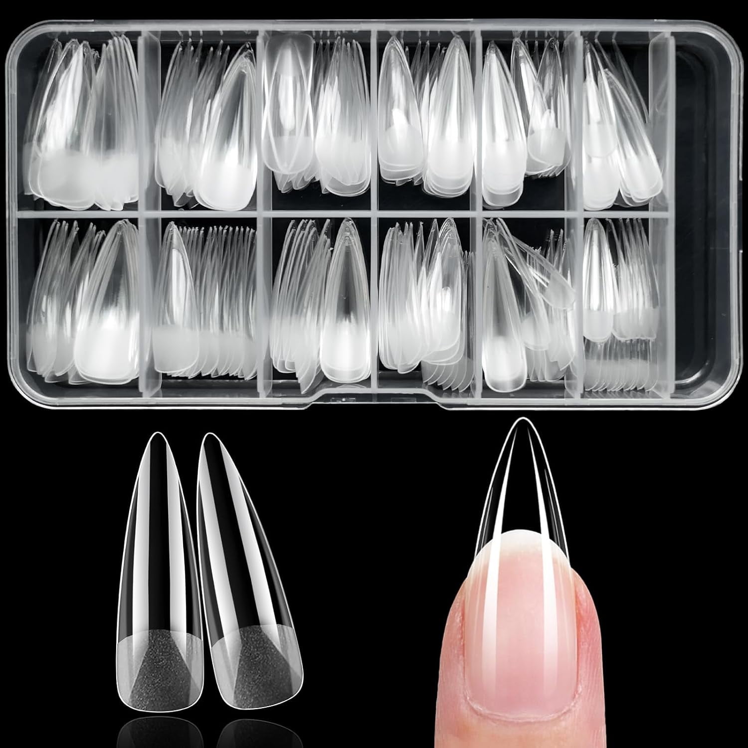 360pc Stiletto Gel Nail Tips Long Fake Nails Clear Press on Nails ...