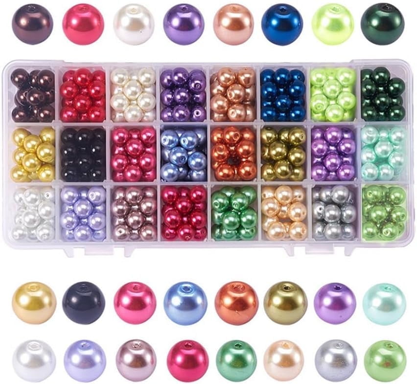 360pcs 10mm Glass Pearl Beads 24 Color Craft Pearl Bead Satin Luster ...