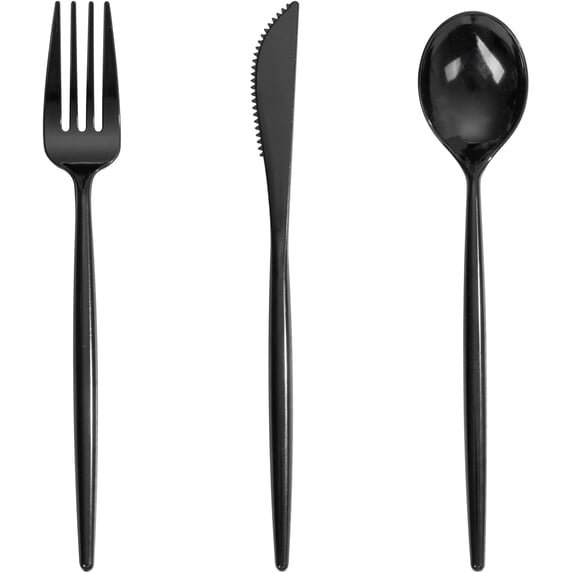 360pcs Black Plastic Silverware Heavy Duty Black Plastic Utensils ...