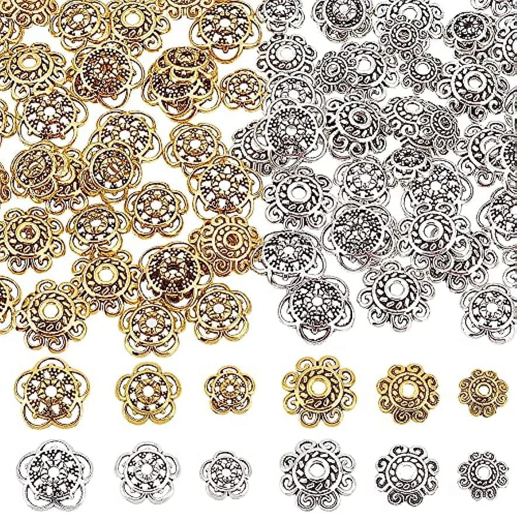 360pcs Flower Bead Caps 2 Shapes Tibetan Alloy End Caps Antique Golden ...