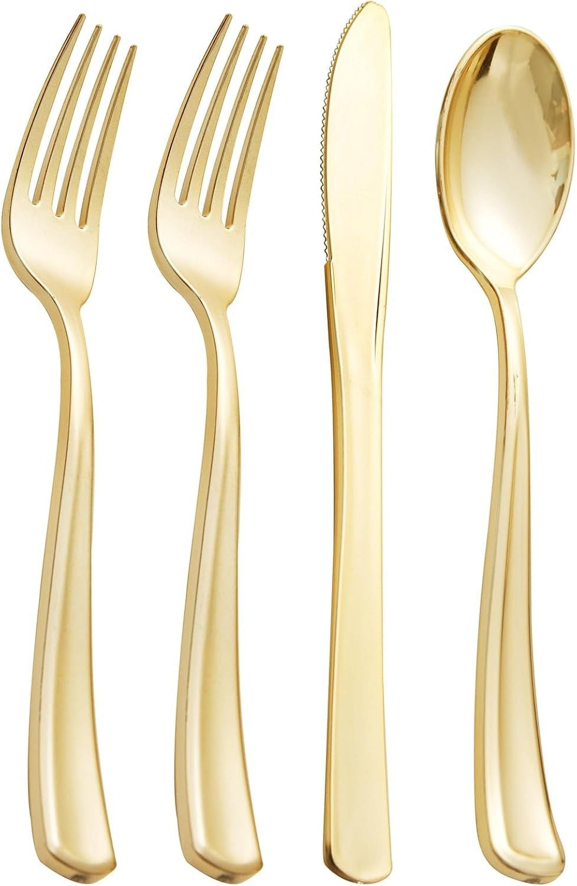 360pcs Gold Plastic Silverware Heavy Duty, Gold Silverware Disposable ...
