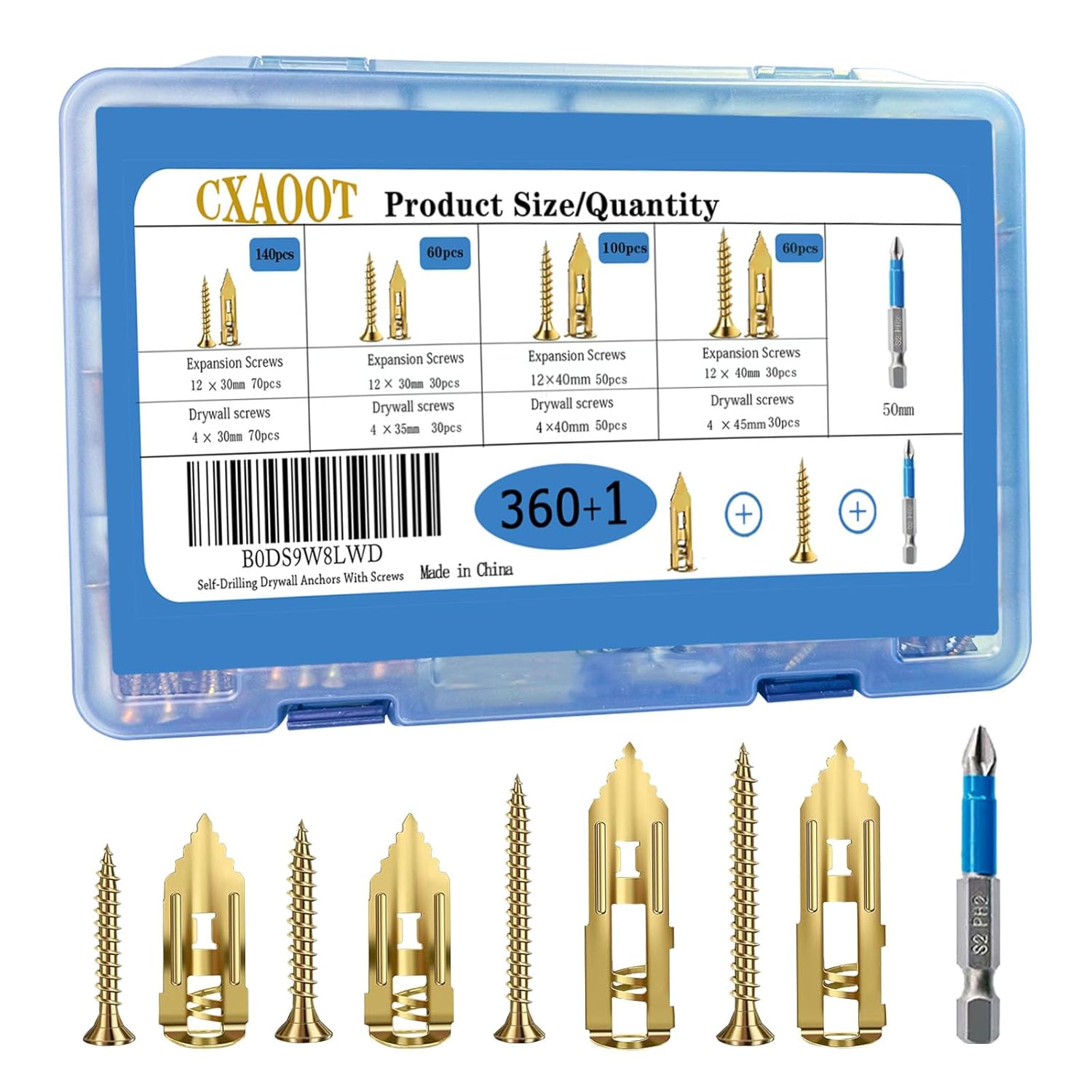 360pcs Self Drilling Drywall Anchors with Screws Kit, 4 Sizes Sheetrock ...