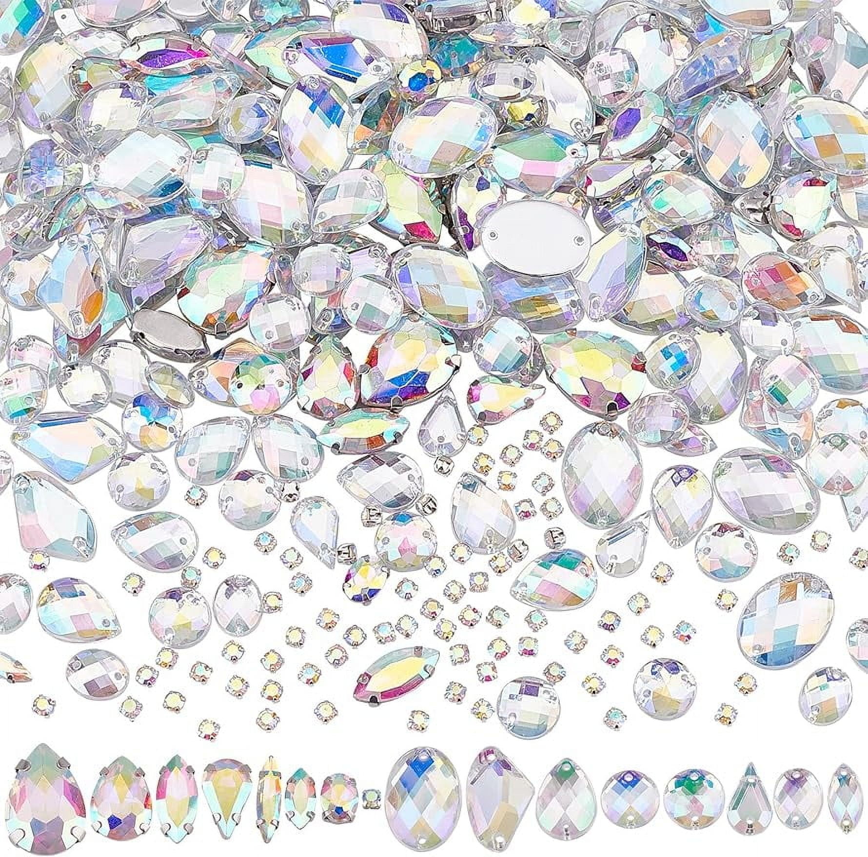 362pcs Sew on Rhinestones 16 Styles Acrylic Sewing Crystals Mixed Shape ...